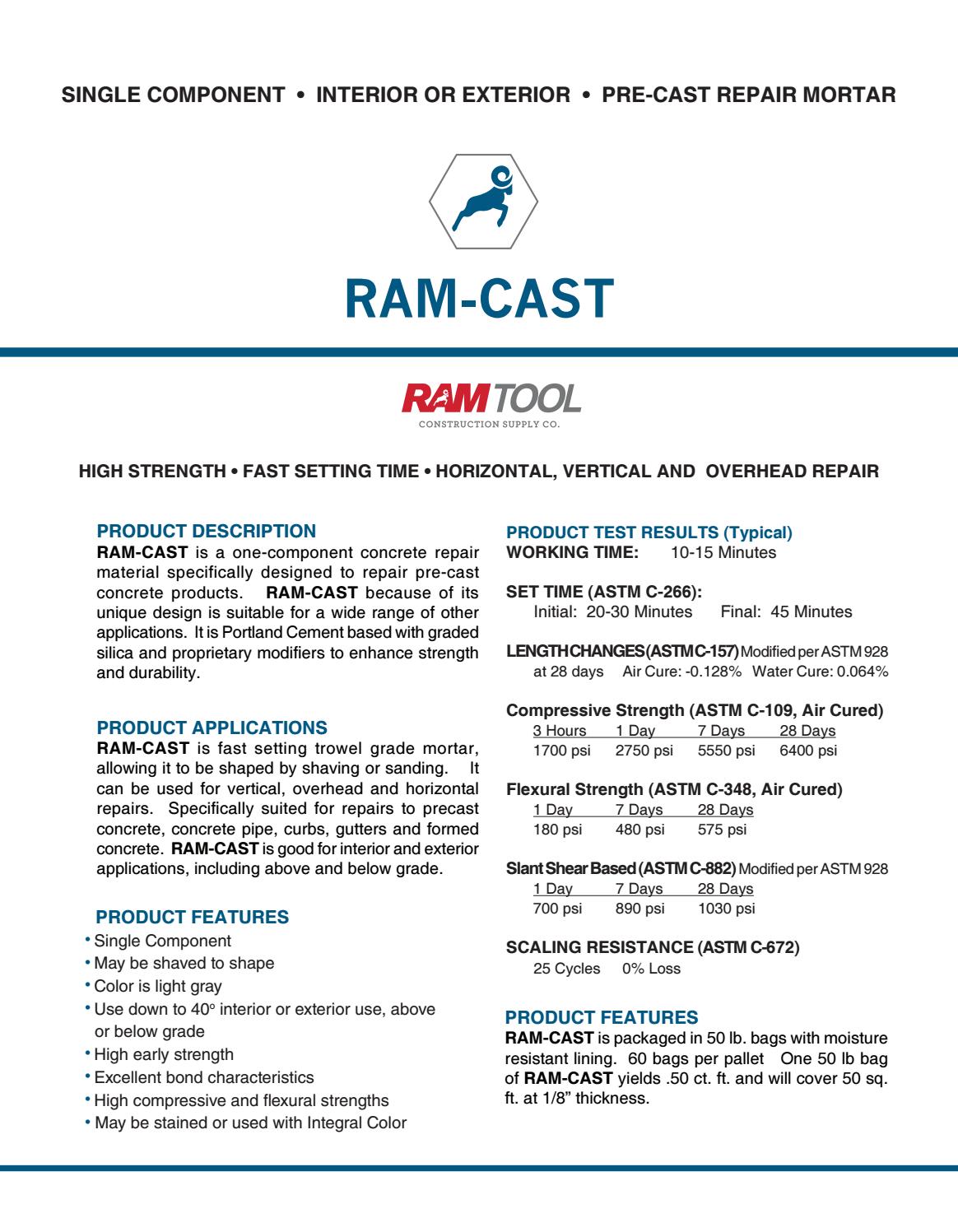 RamCast Tech Data Sheet and SDS by Ram Tool Construction Supply Co. - Issuu