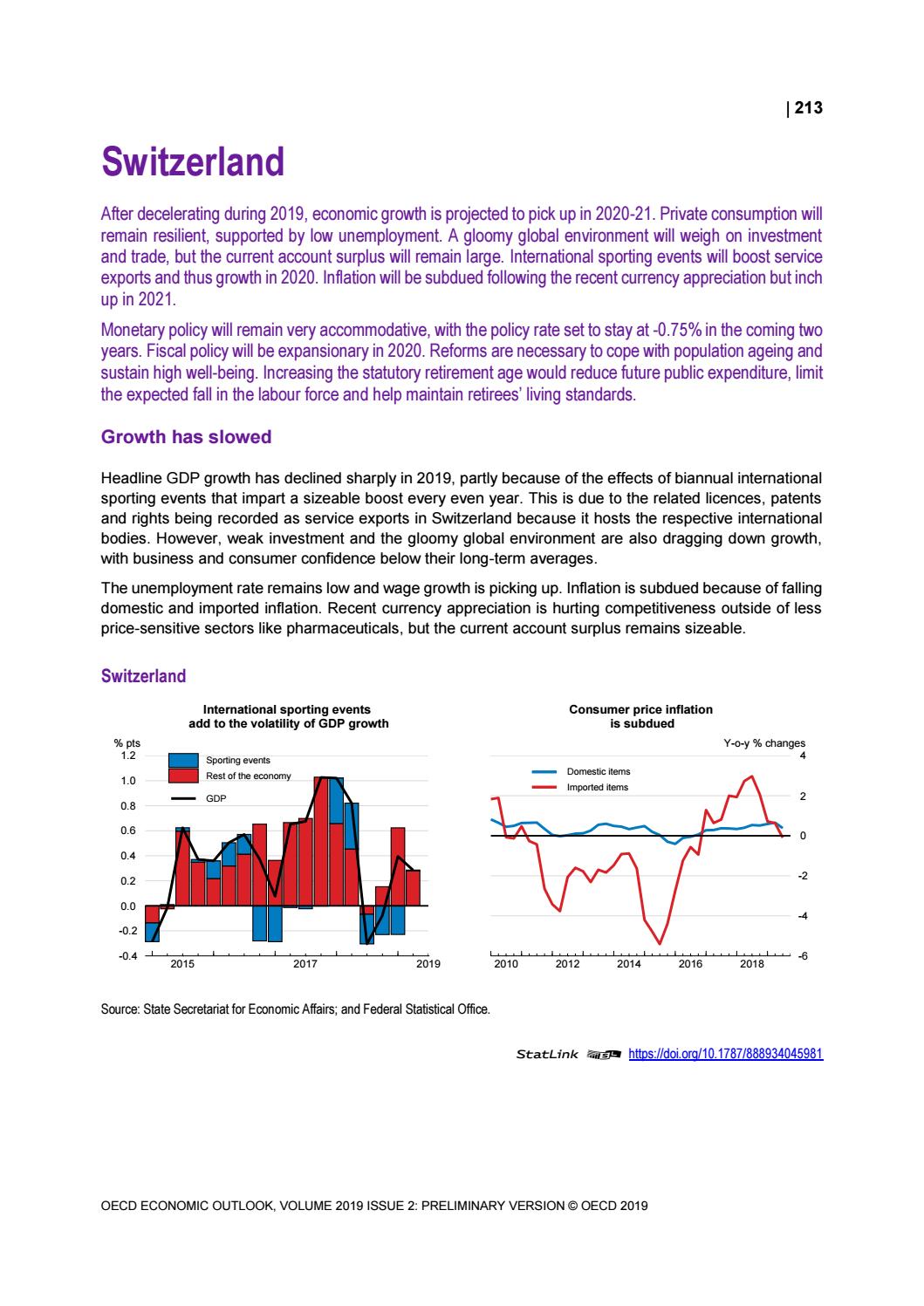 OECD Economic Outlook November 2019 Country Note: Switzerland by OECD ...
