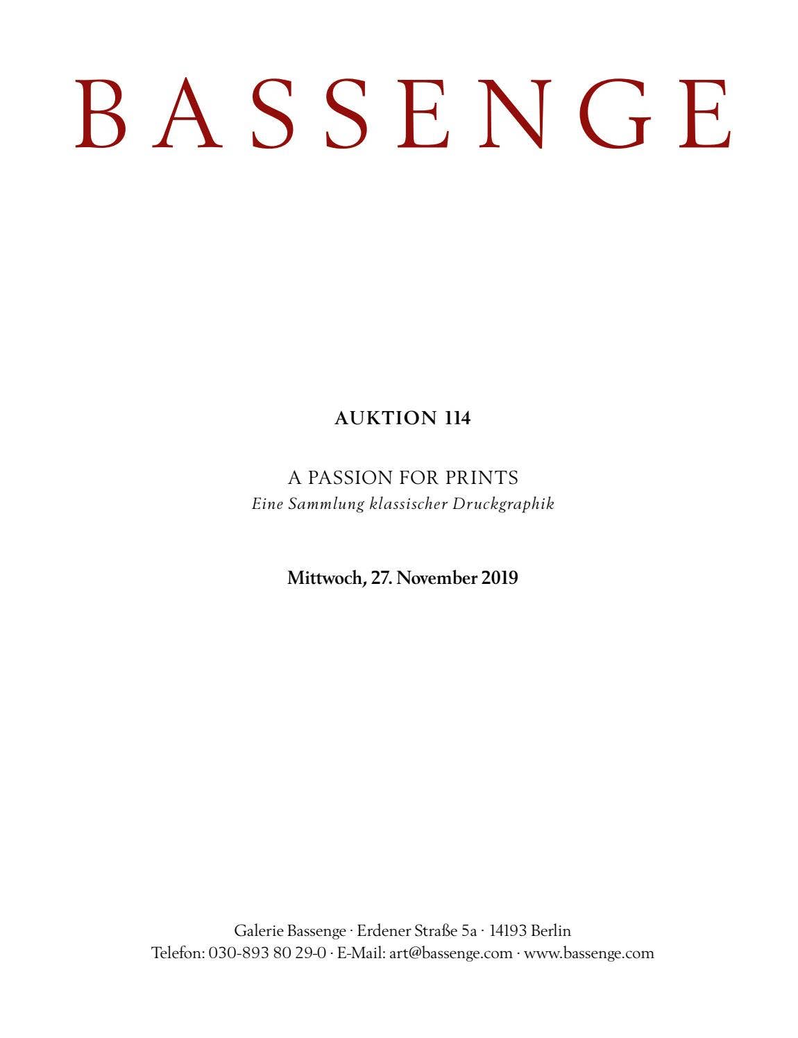 Bassenge Kunstauktion 114: A Passion for Prints - Eine Sammlung ...