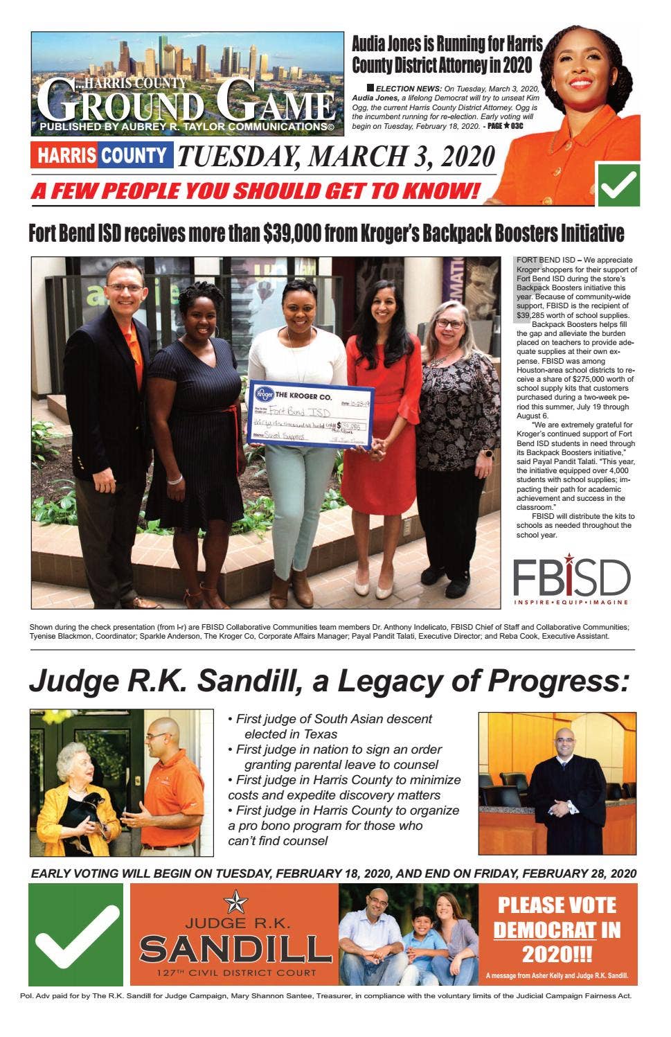 Audia Jones for District Attorney, and Judge R.K. Sandill, 127th Civil ...