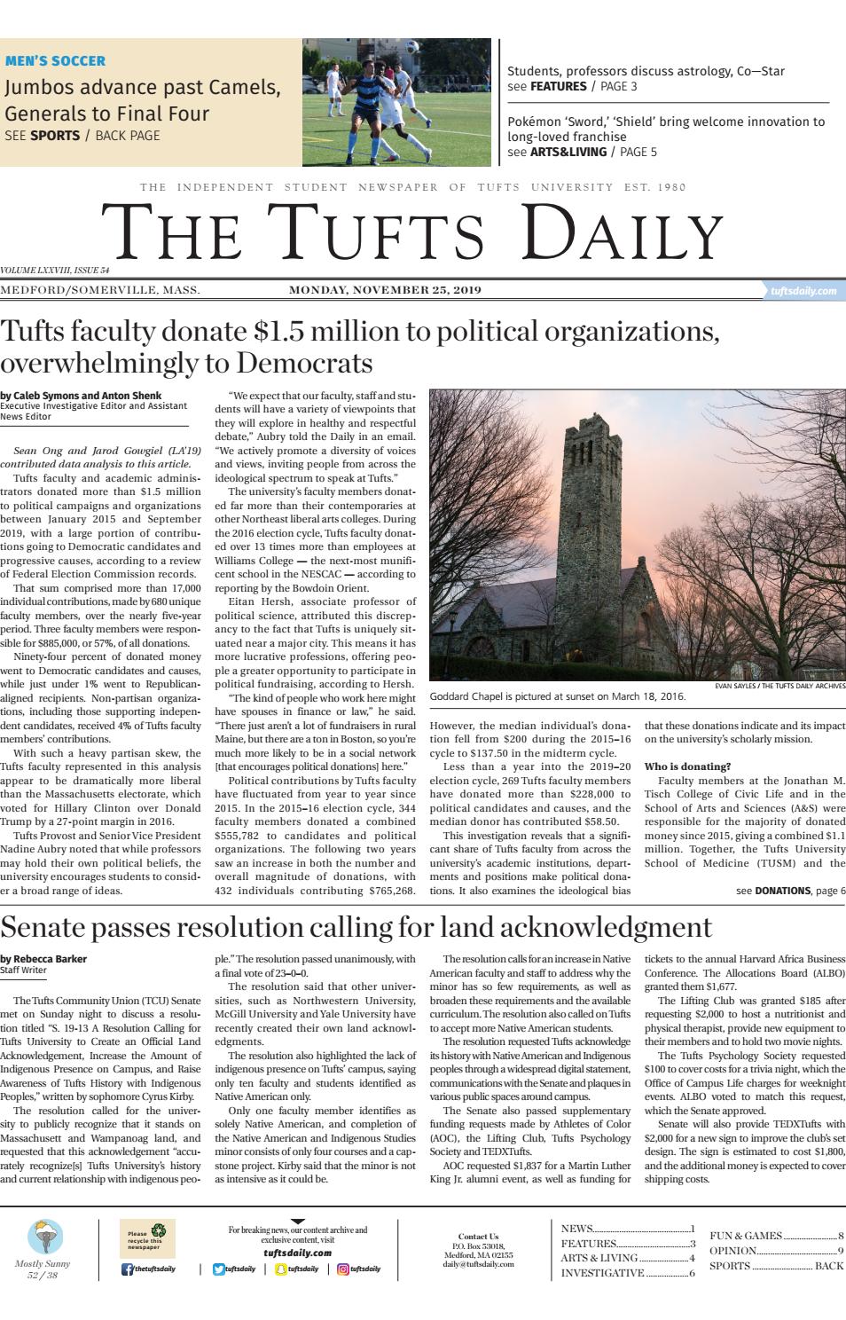 The Tufts Daily - Monday, November 25, 2019 by The Tufts Daily - Issuu