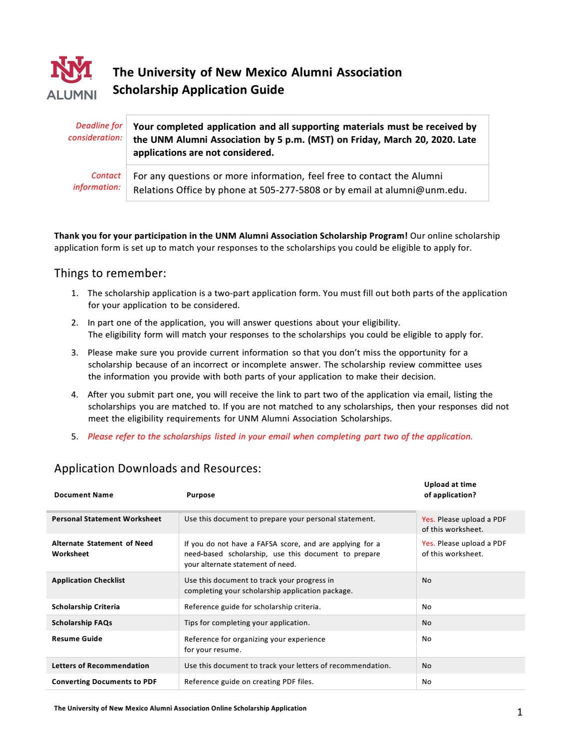 UNM Alumni Asociation Scholarship Application Guide by UNM Alumni ...