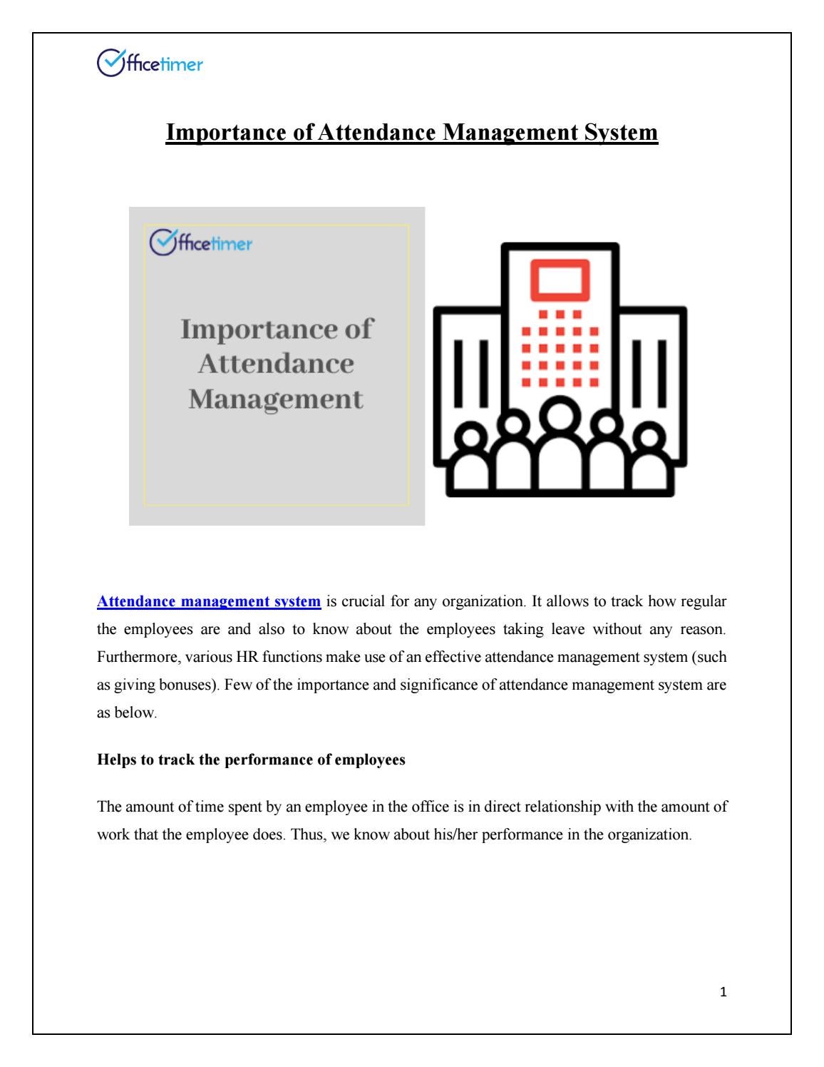 Importance of Attendance Management System by OfficeTimer - Issuu