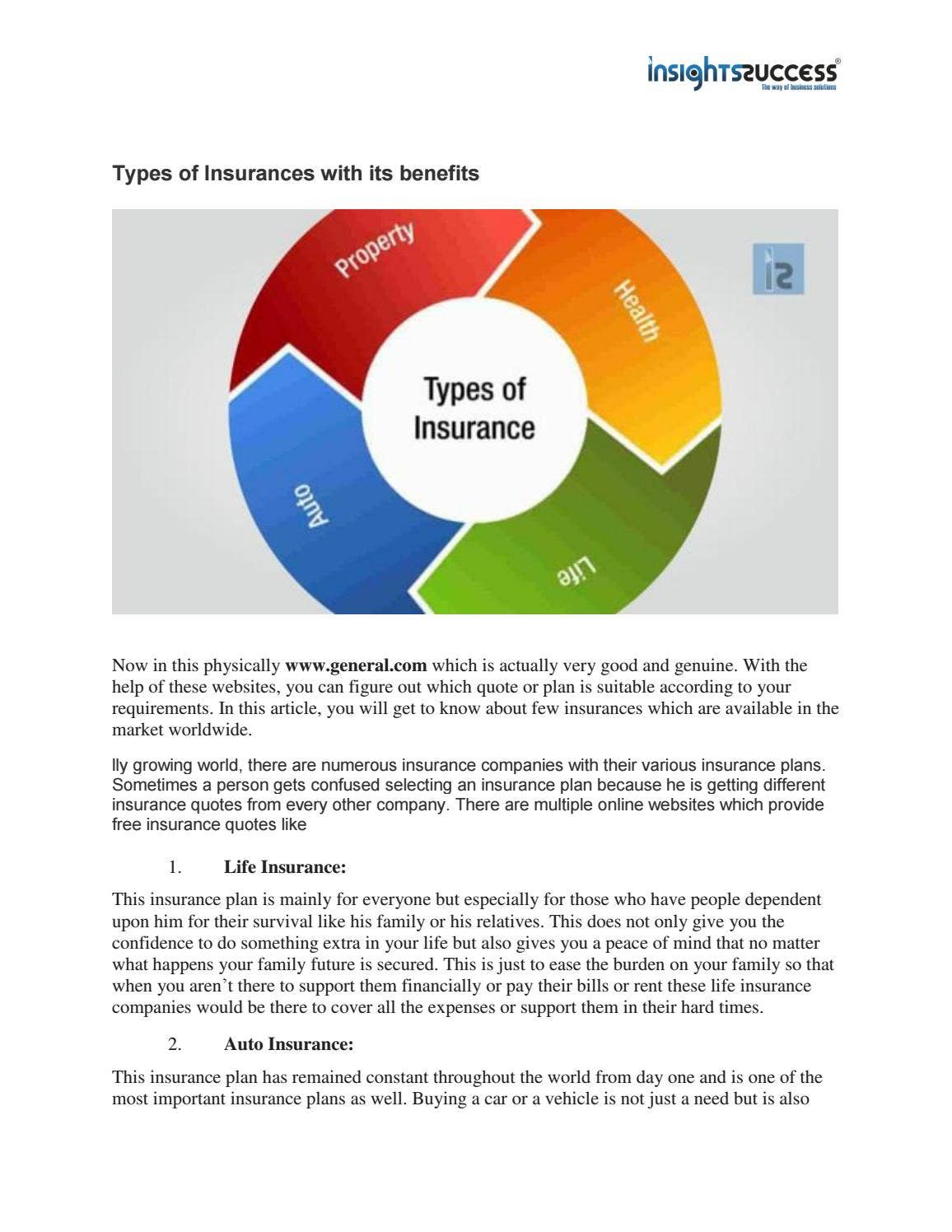 Types of Insurances with its benefits by Insights Success Media - Issuu