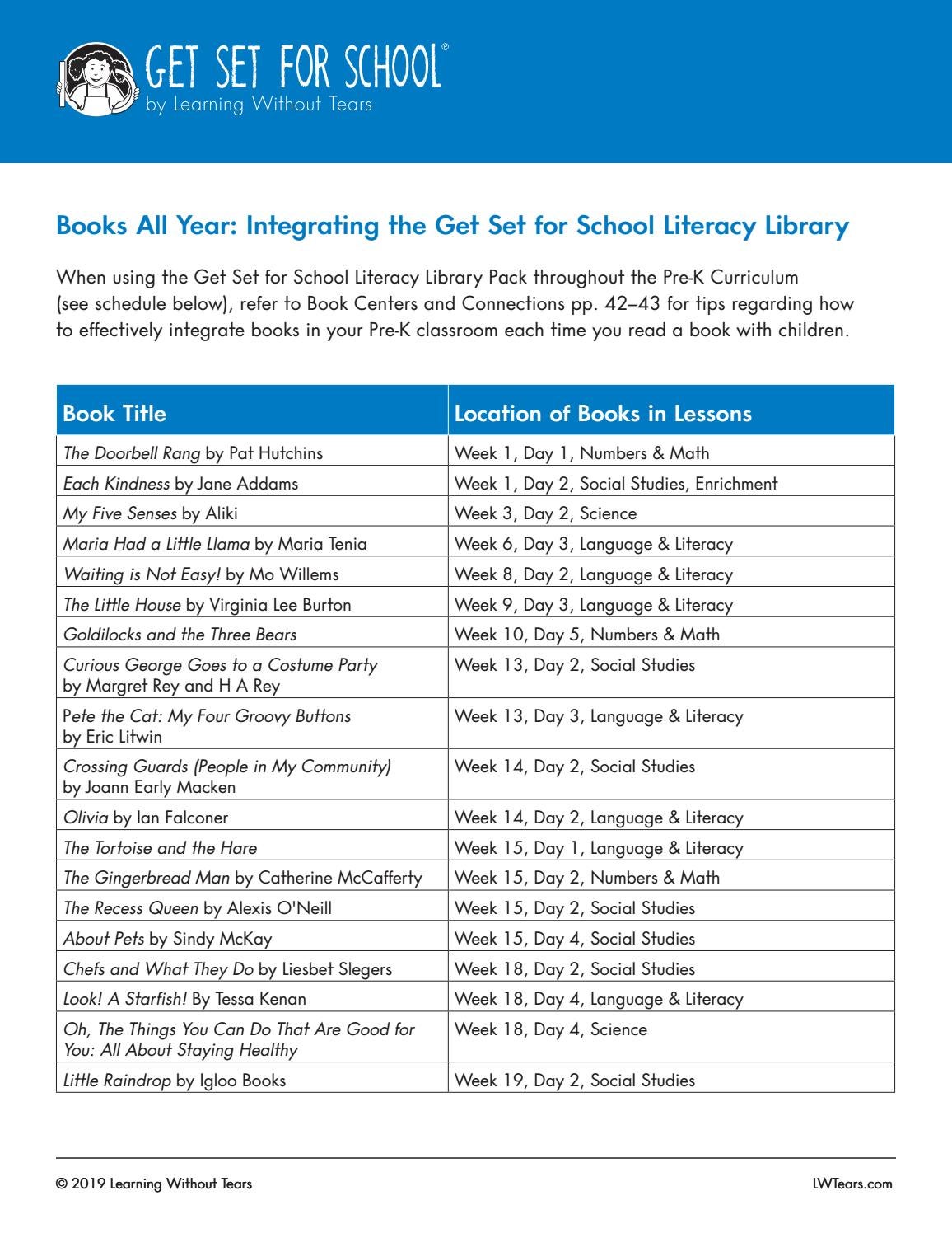 Books All Year: Integrating the Get Set for School Literacy Library by ...
