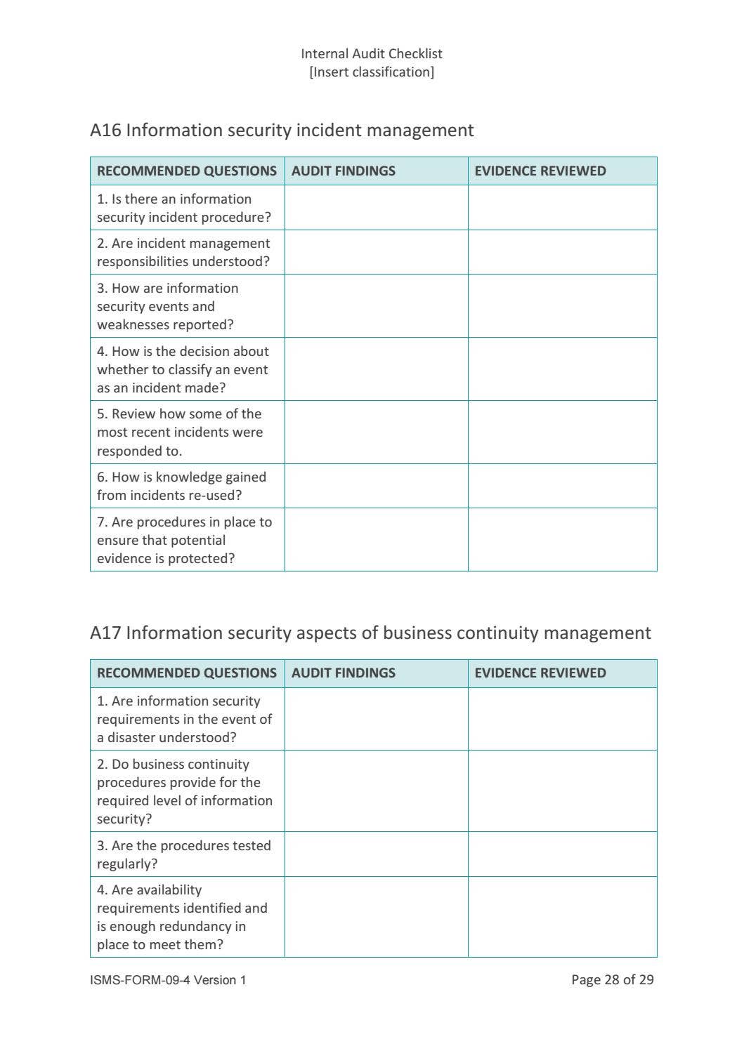 ISMS-FORM-09-4 Internal Audit Checklist by CertiKit Limited - Issuu