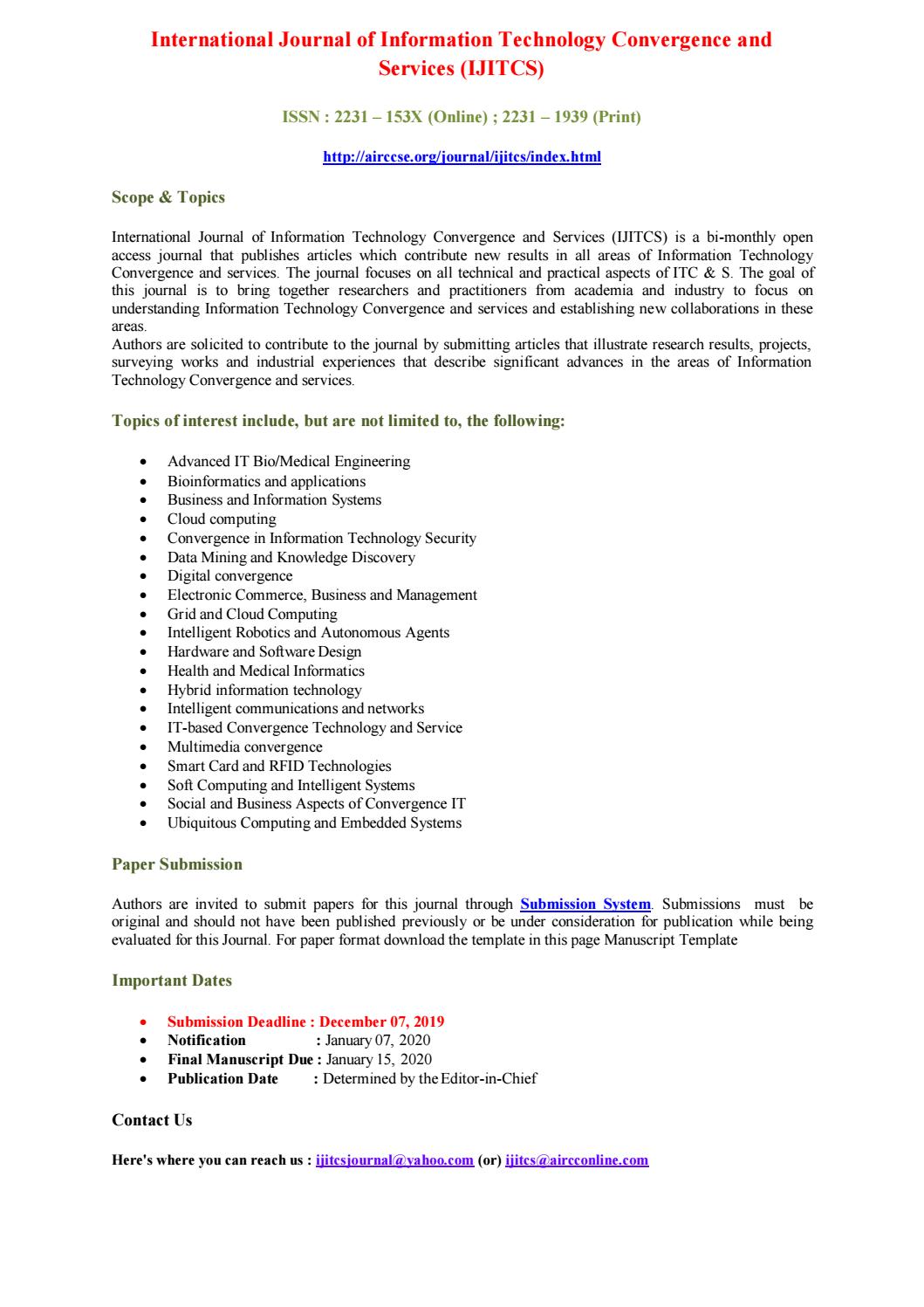 International Journal of Information Technology Convergence and ...