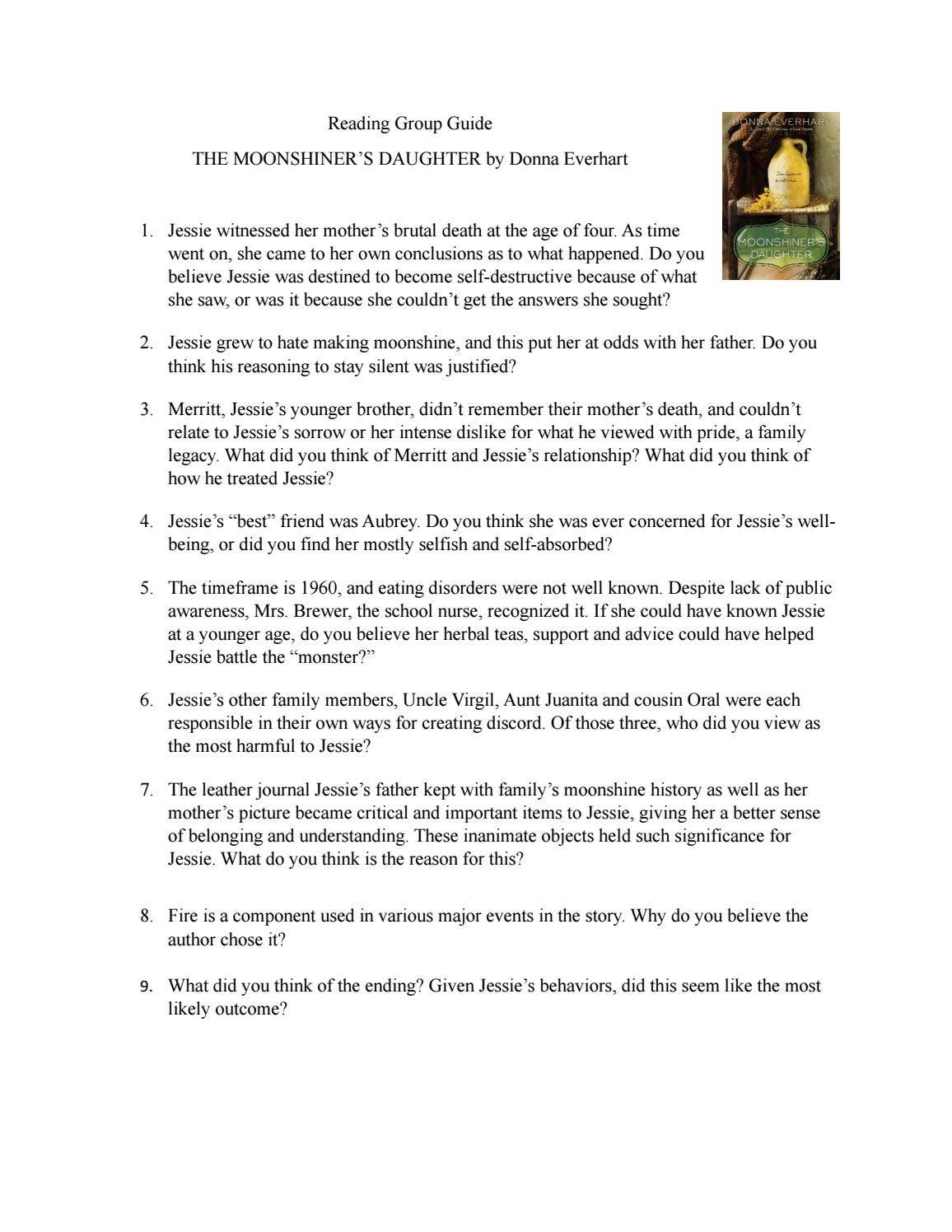 Reading Group Guide THE MOONSHINER’S DAUGHTER by Donna Everhart by PRH ...