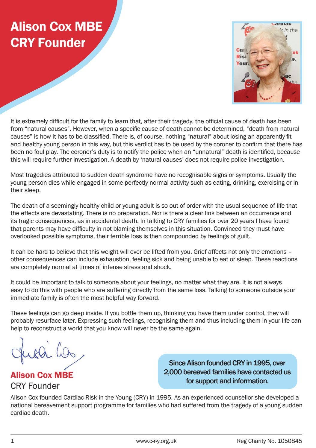 Bereavement Support following a young sudden cardiac death by Cardiac ...