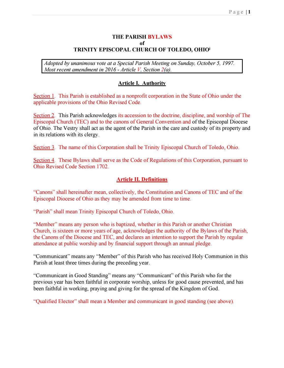 Trinity By-Laws - Draft by trinitytoledo - Issuu