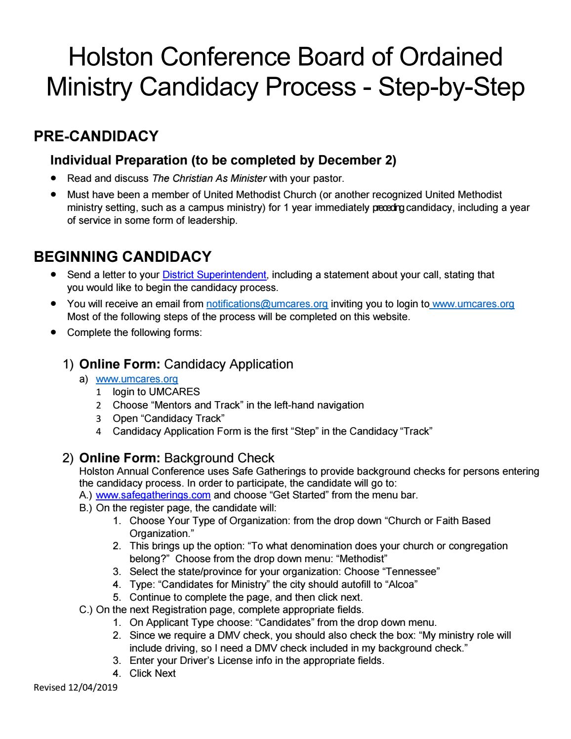 Candidacy Process Outline 2020 by Holston Annual Conference - Issuu