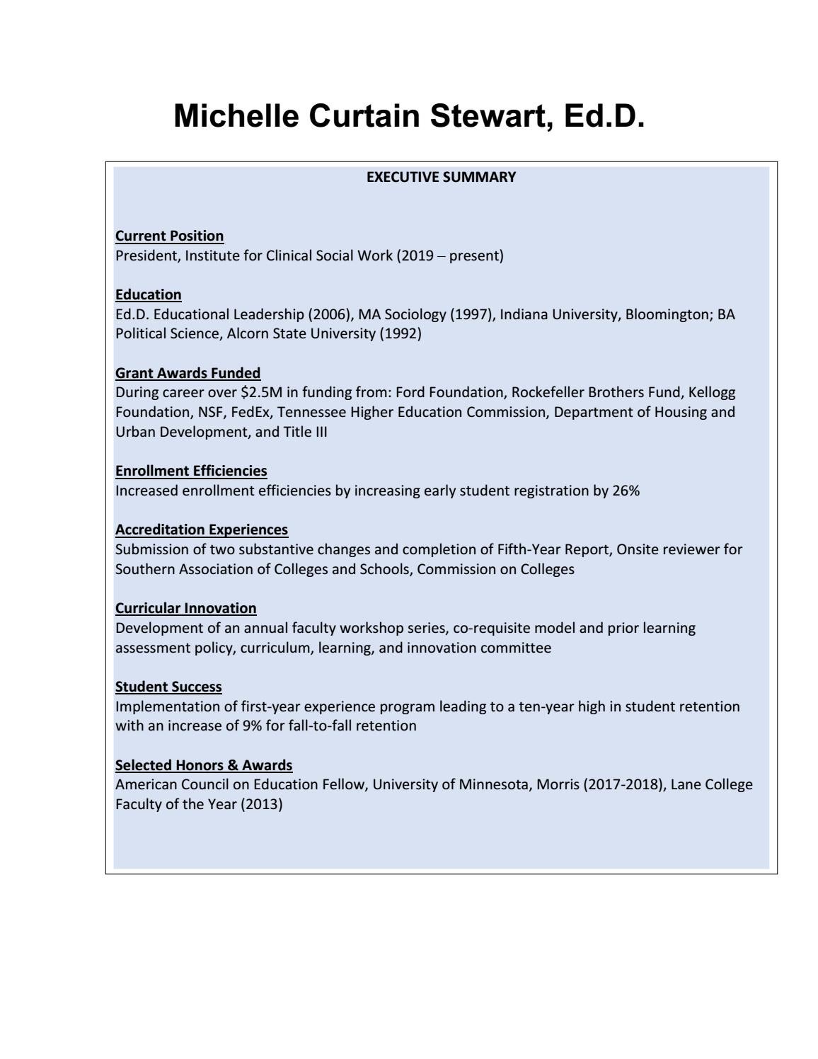 Michelle Stewart CV by ICSW - Issuu