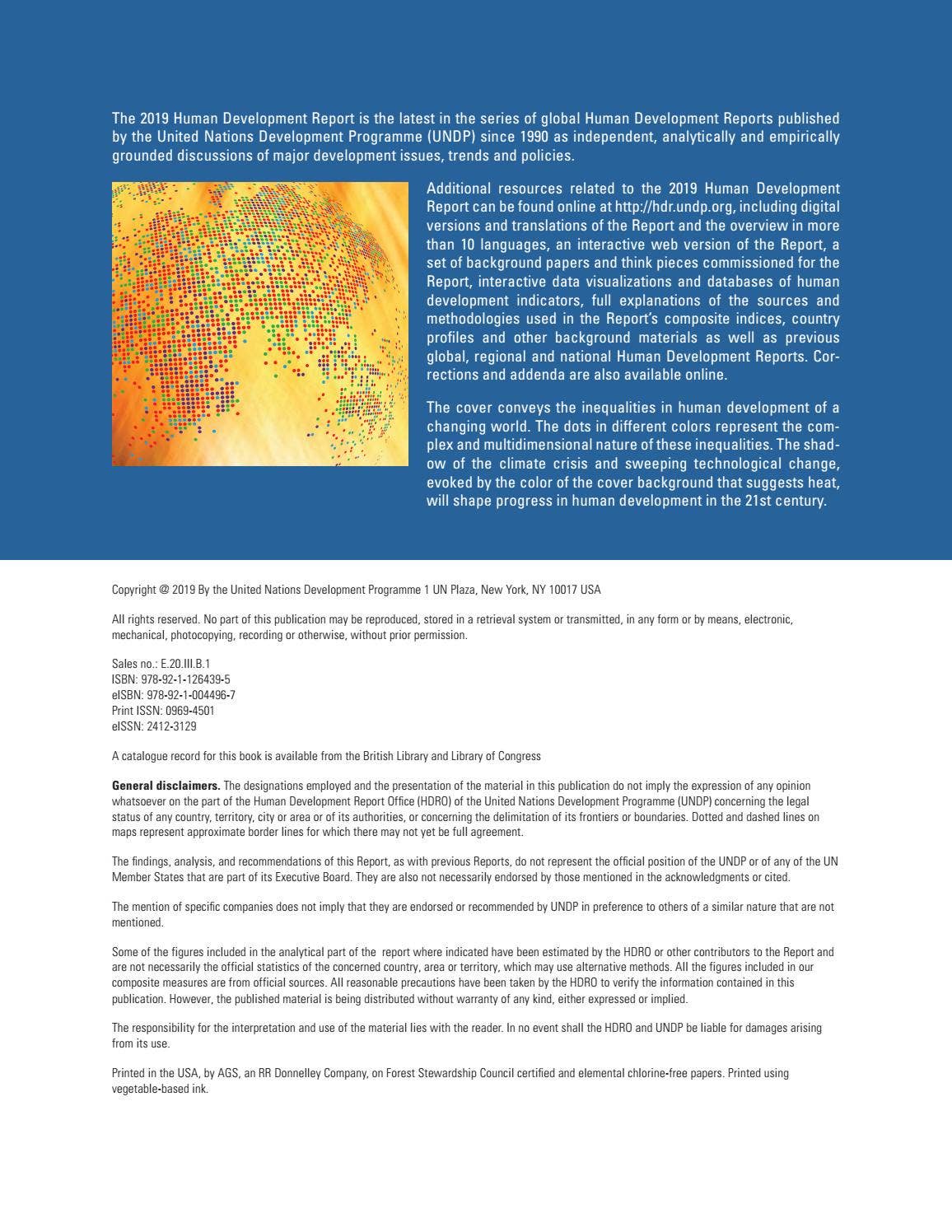 United Nations' Human Development Report 2019 by United Nations ...