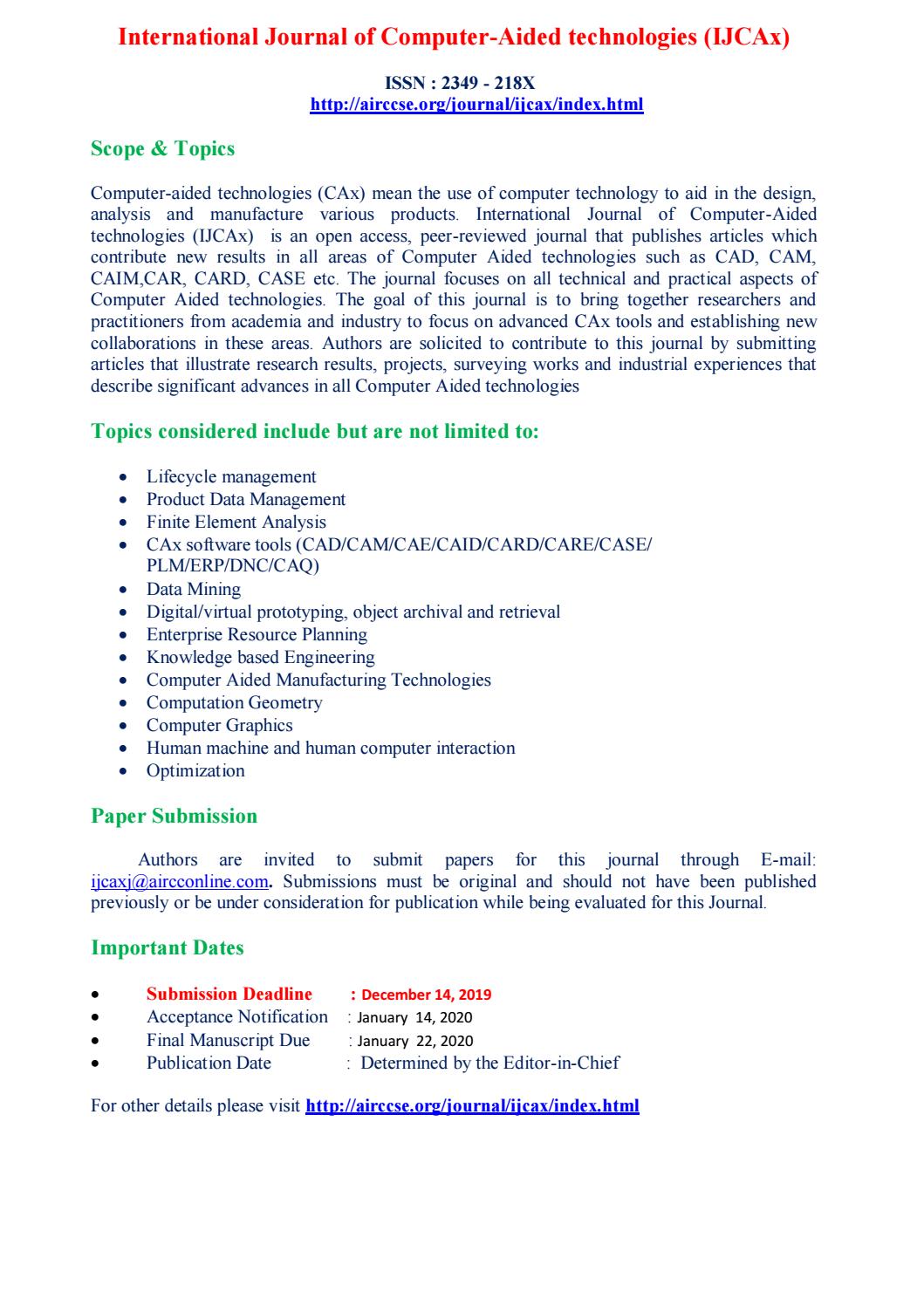 International Journal of Computer-Aided technologies (IJCAx) by ...