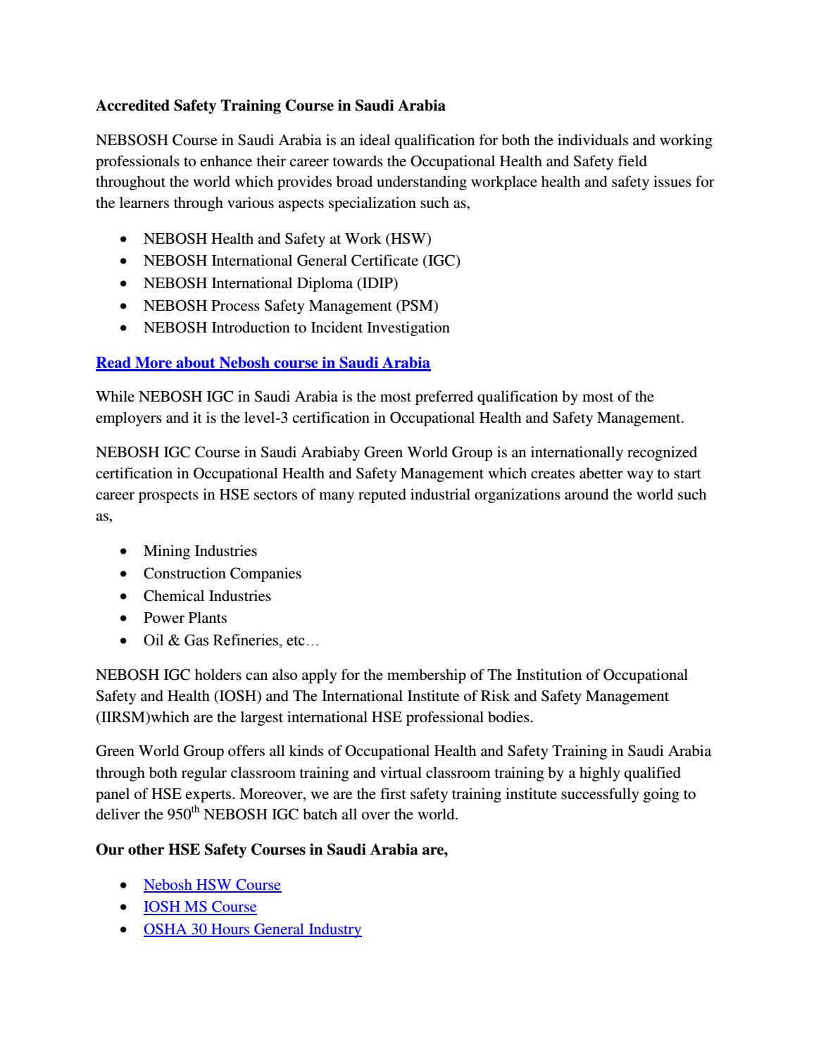 Accredited Safety Training Course in Saudi Arabia by Krushi - Issuu