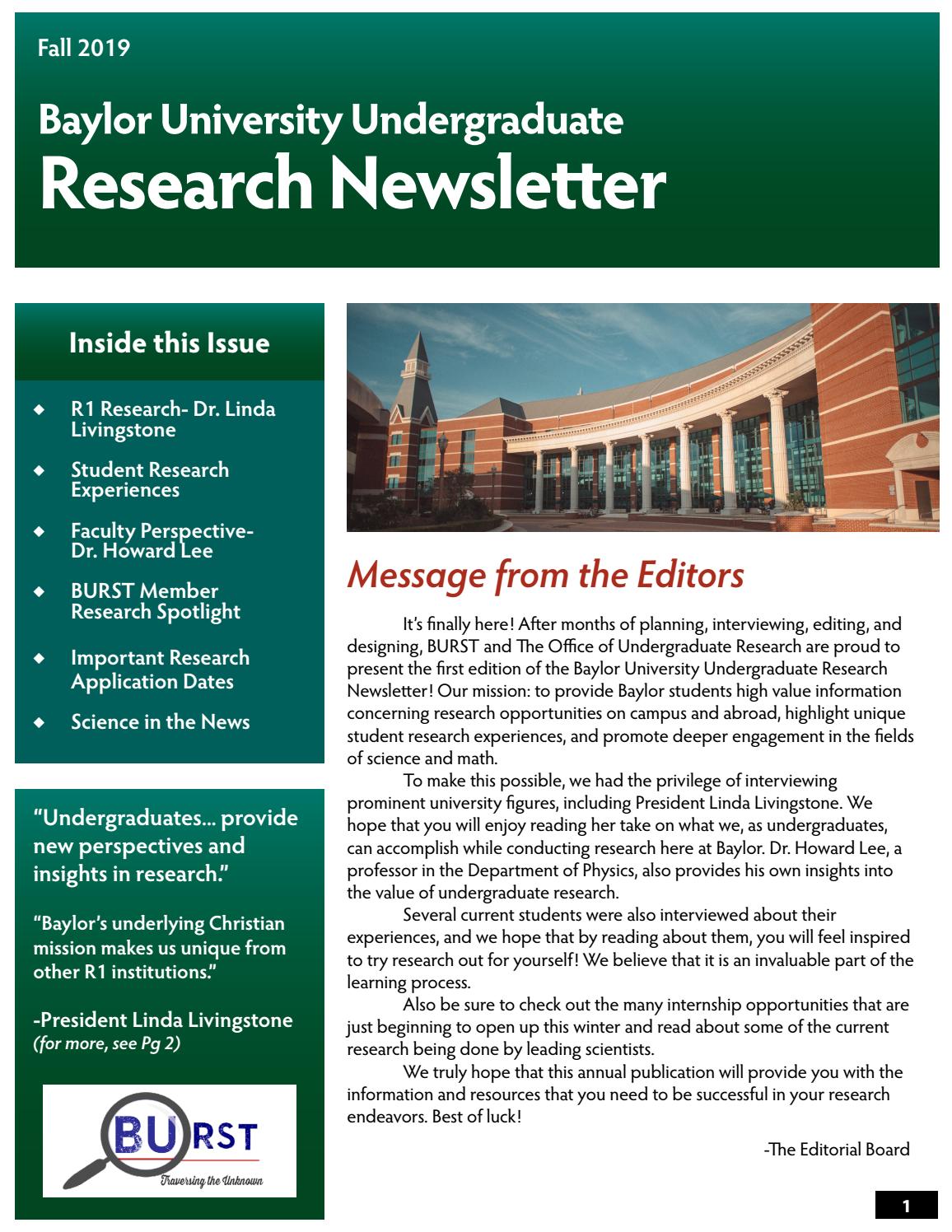 Baylor University Undergraduate Research Newsletter 2019 by baylor ...