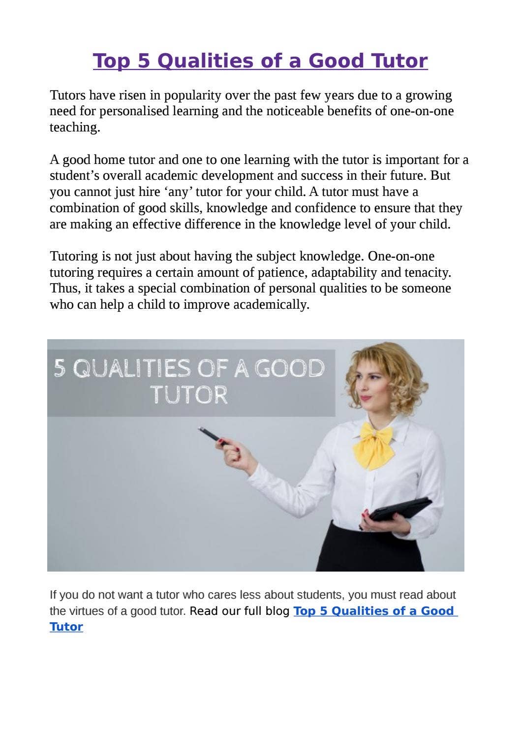 Top 5 Qualities of a Good Tutor by The Tuition Teacher - Issuu