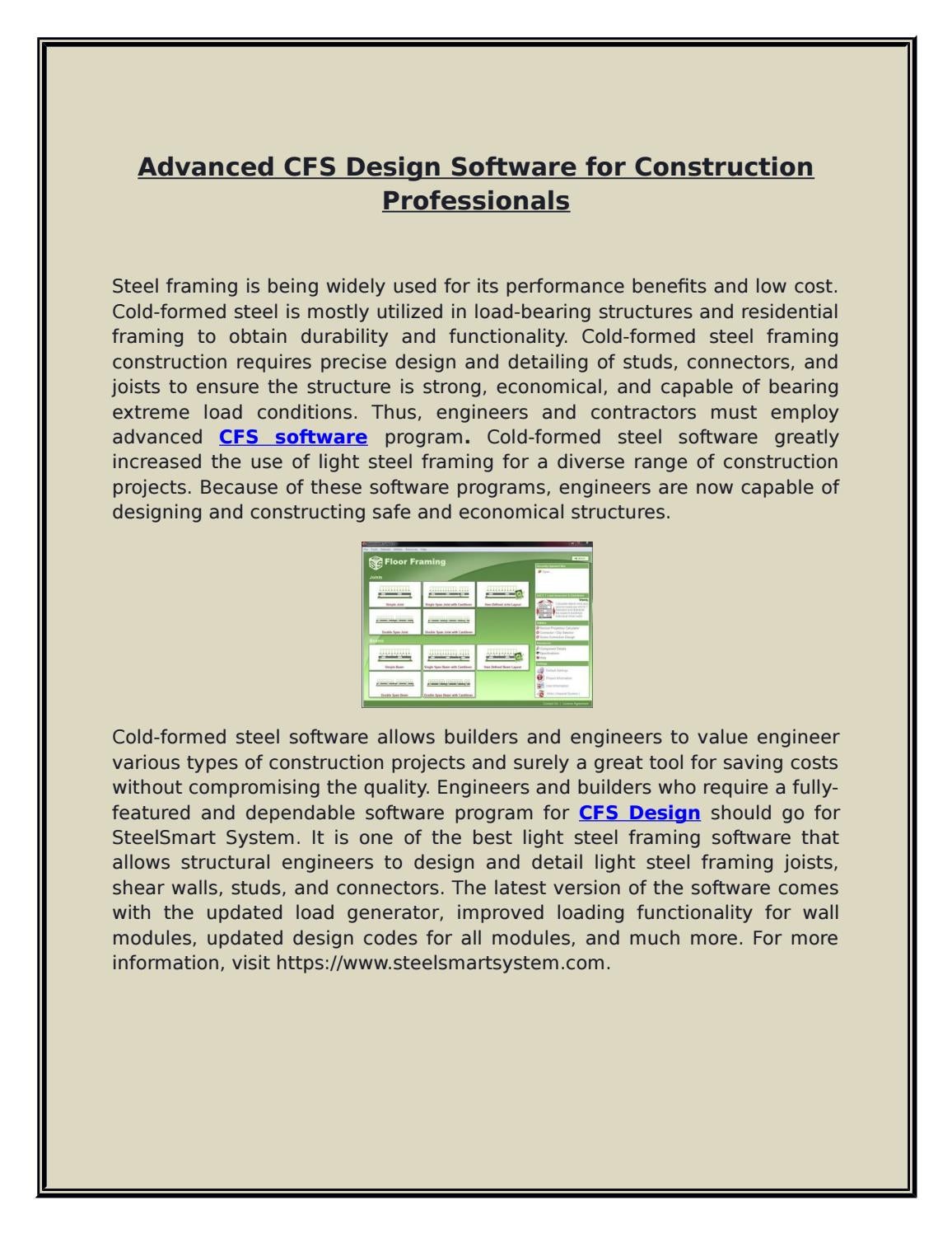 Advanced CFS Design Software for Construction Professionals by Steel ...