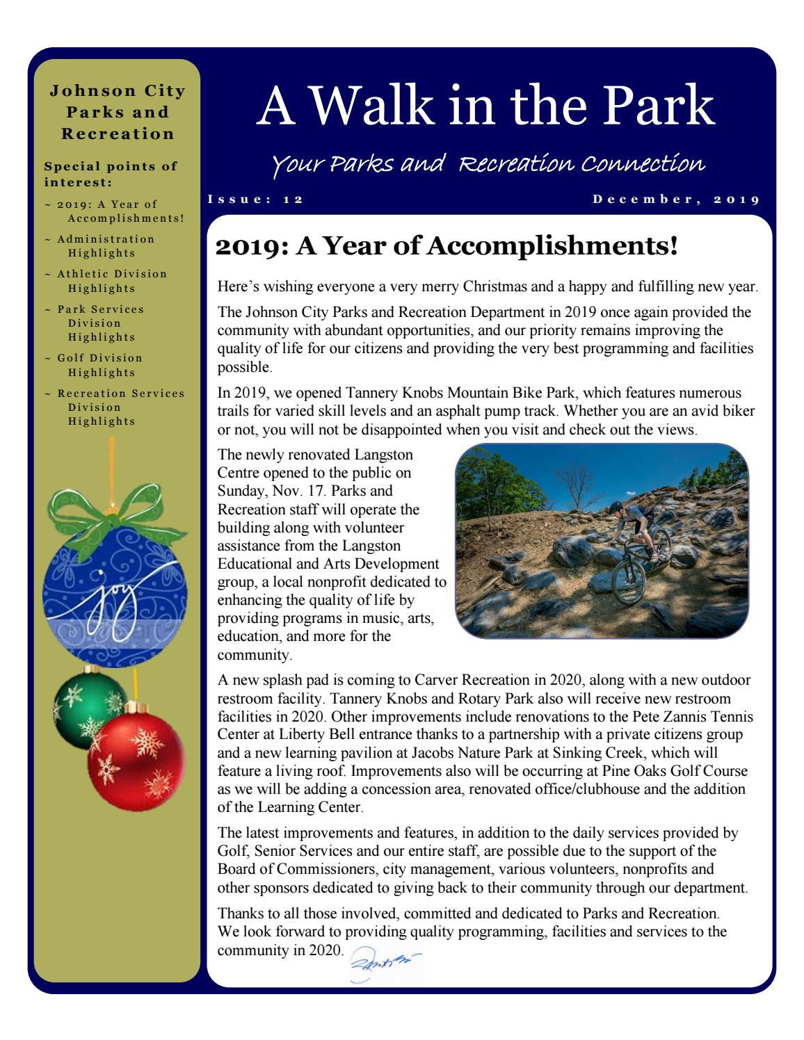 A Walk in the Park Newsletter - December 2019 by City of Johnson City ...