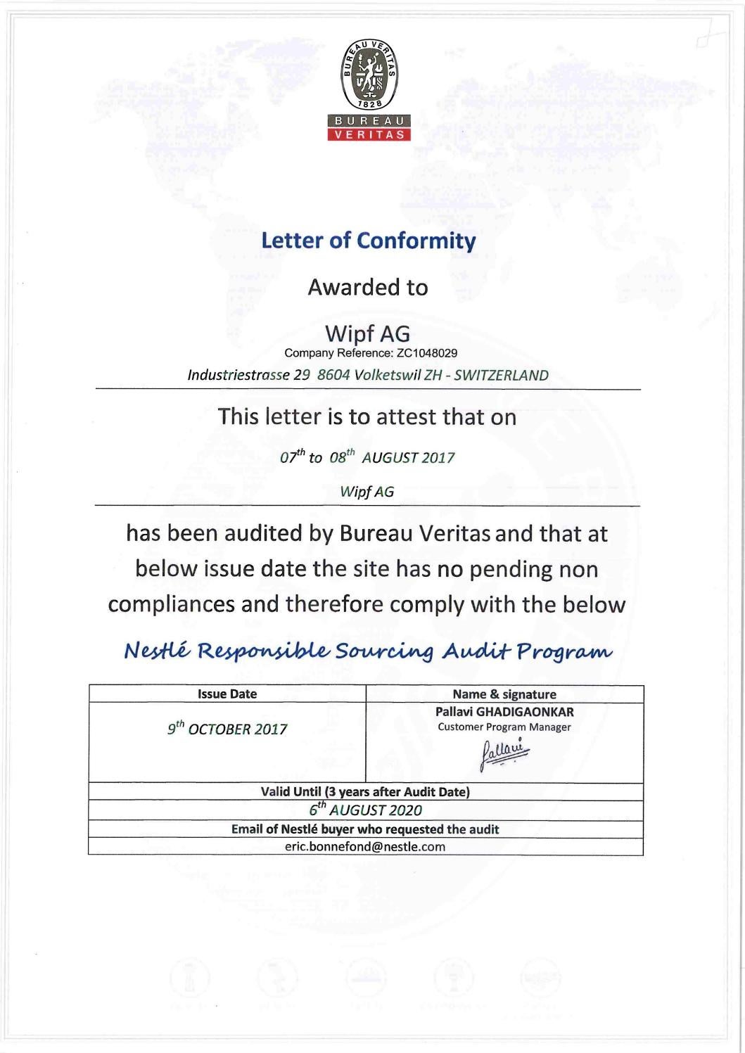 Letter of conformity wipf ag by Wipf AG - Issuu