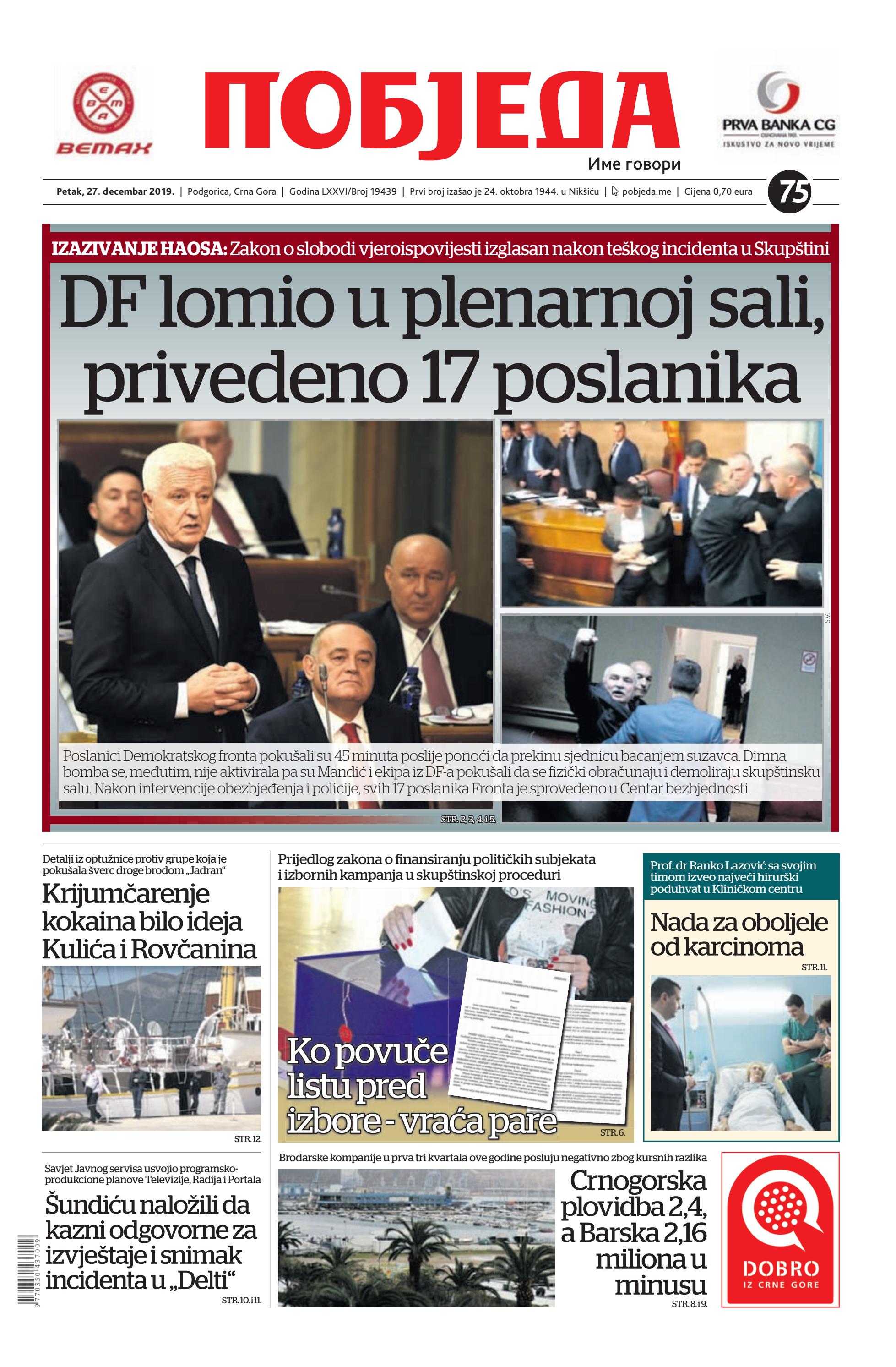 Dnevni list Pobjeda 27.12,2019. by Pobjeda - Issuu