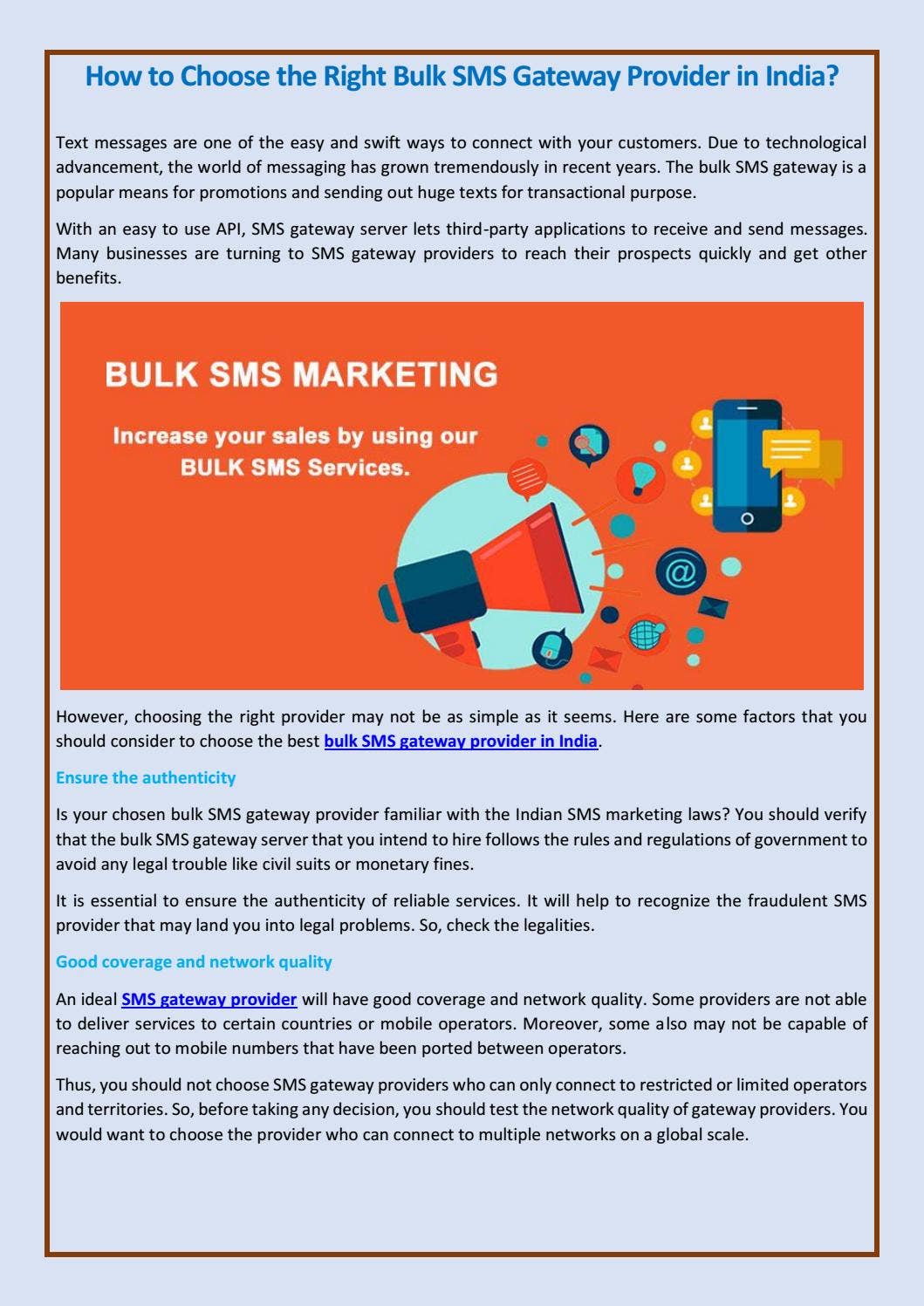 How to Choose the Right Bulk SMS Gateway Provider in India? by Cellcommnext - Issuu