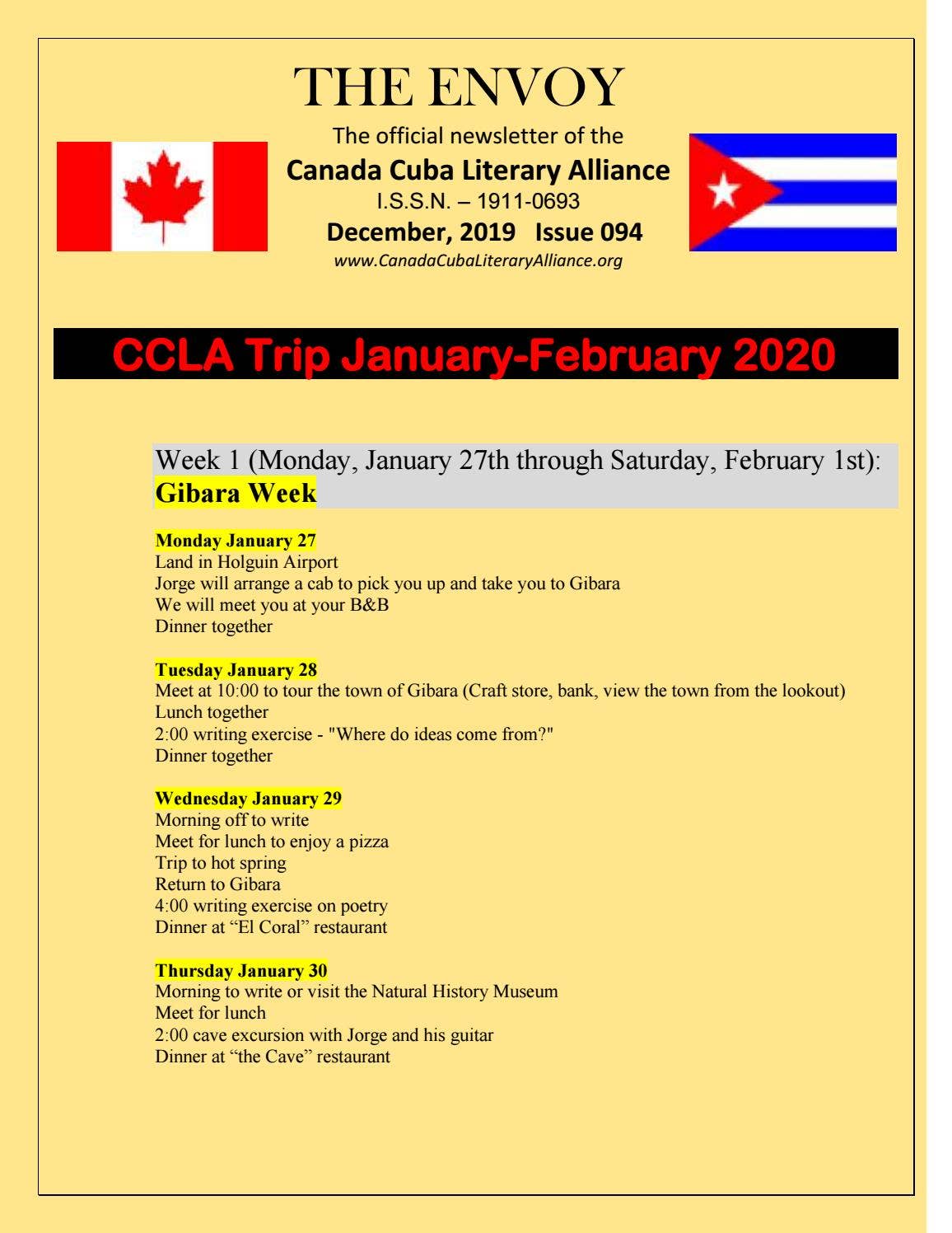 The Envoy 094 - the newsletter of the CCLA - Canada Cuba Literary ...