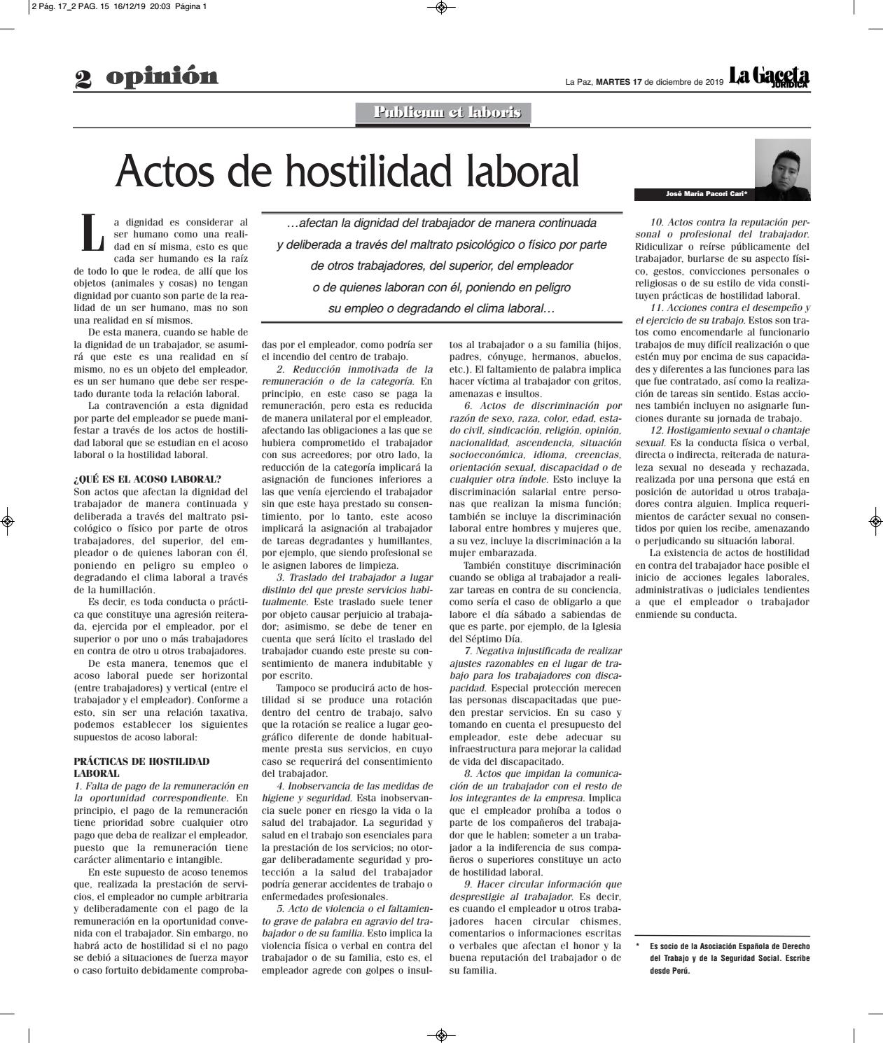 ACTOS DE HOSTILIDAD LABORAL by corporacionhiramservicioslegales - Issuu