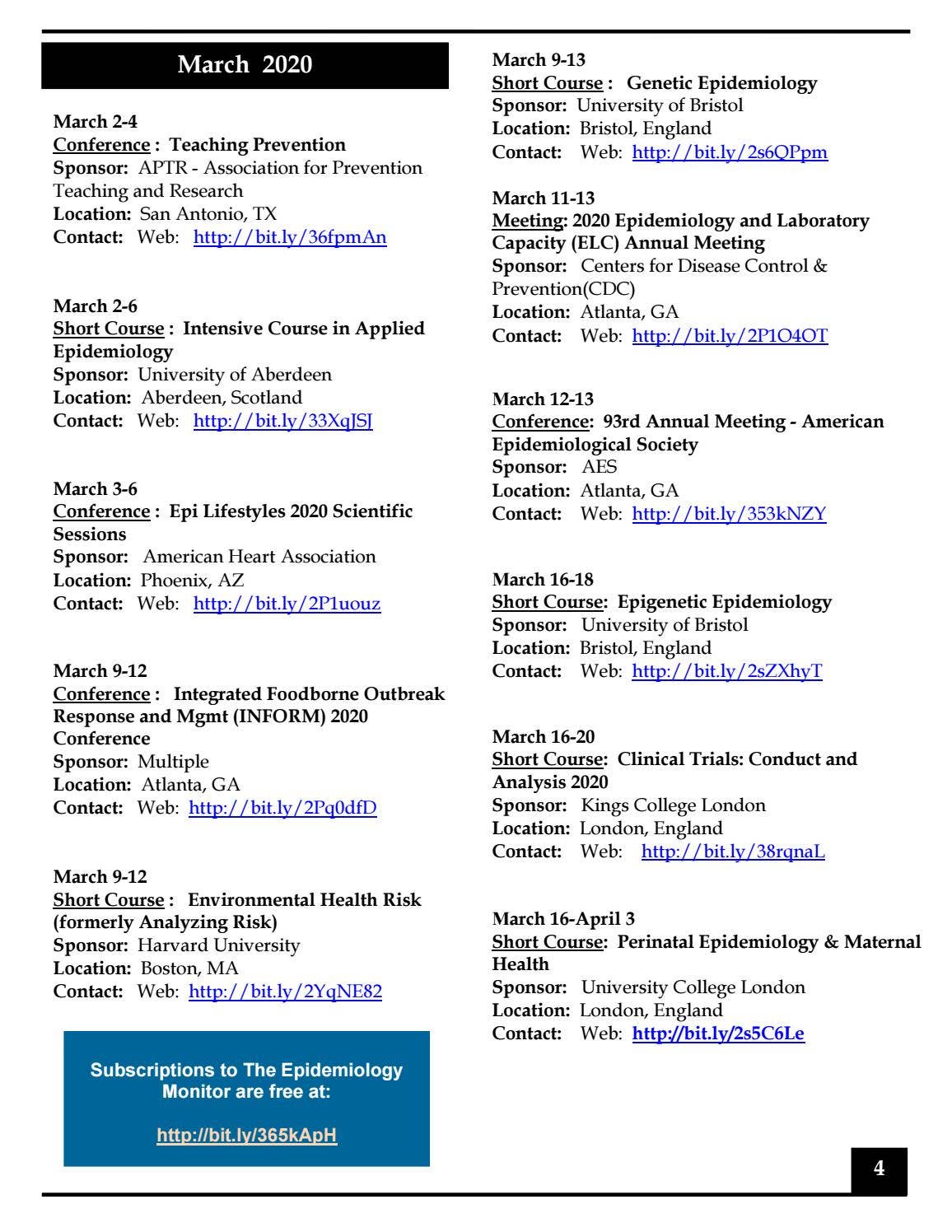 December 2019 - 2020 Epi Calendar Issue from The Epidemiology Monitor ...