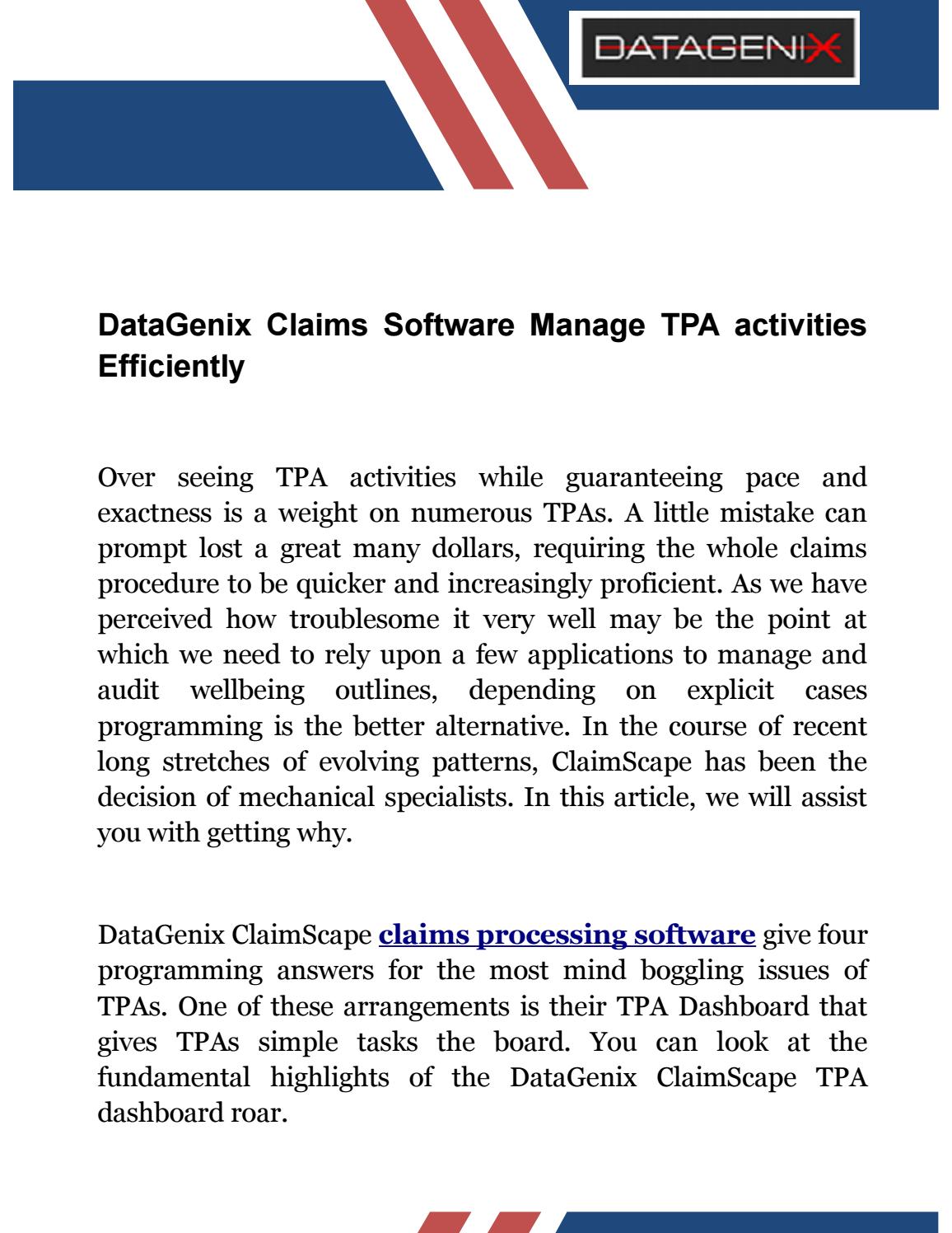 DataGenix Claims Software Manage TPA activities Efficiently by ...