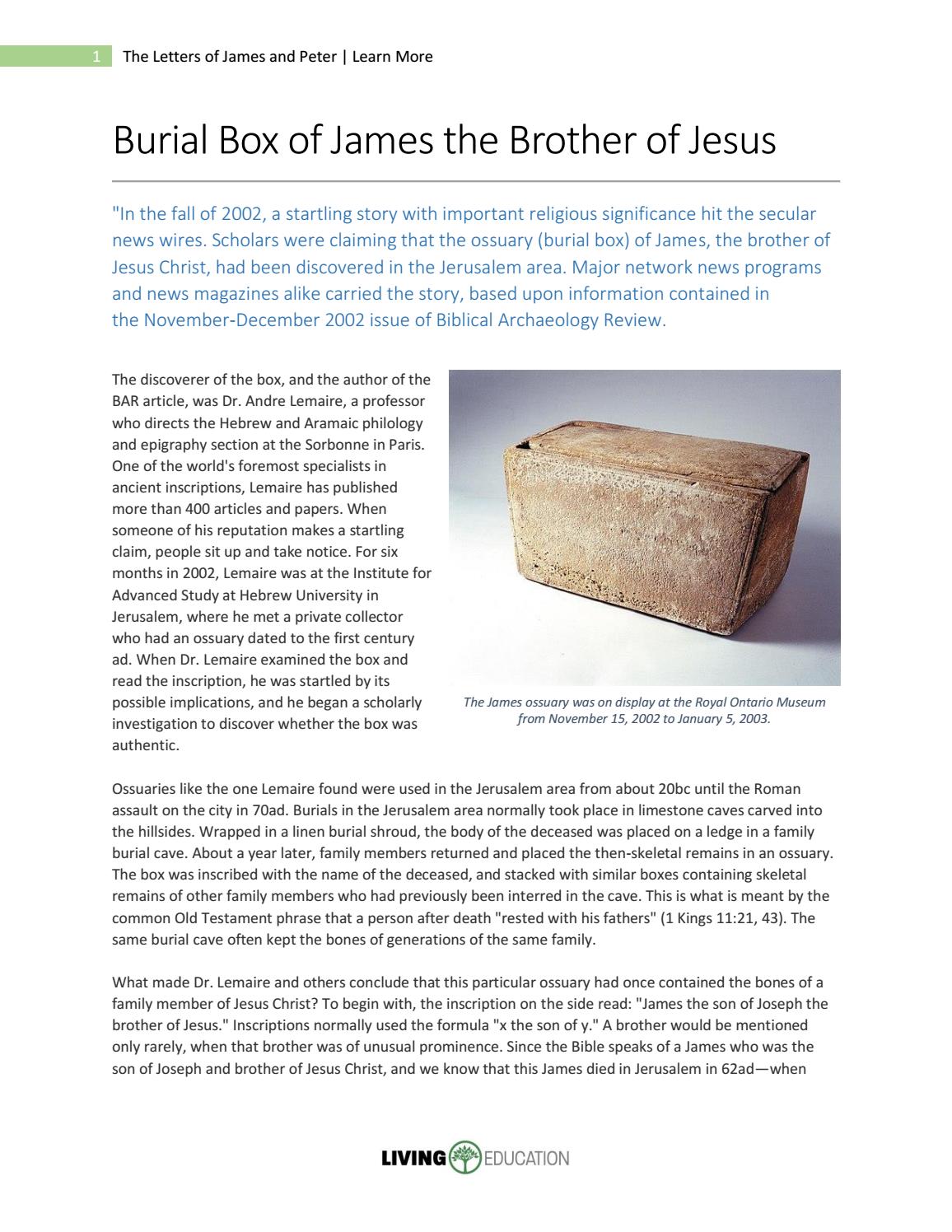 Learn More - Burial Box of James the Brother of Jesus by Living ...