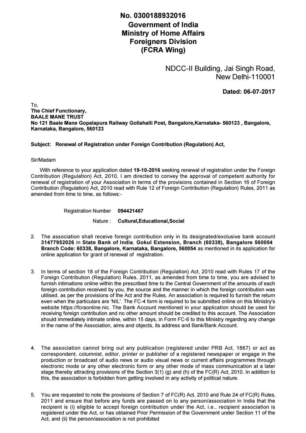 FCRA Certificate by info-baalemane - Issuu