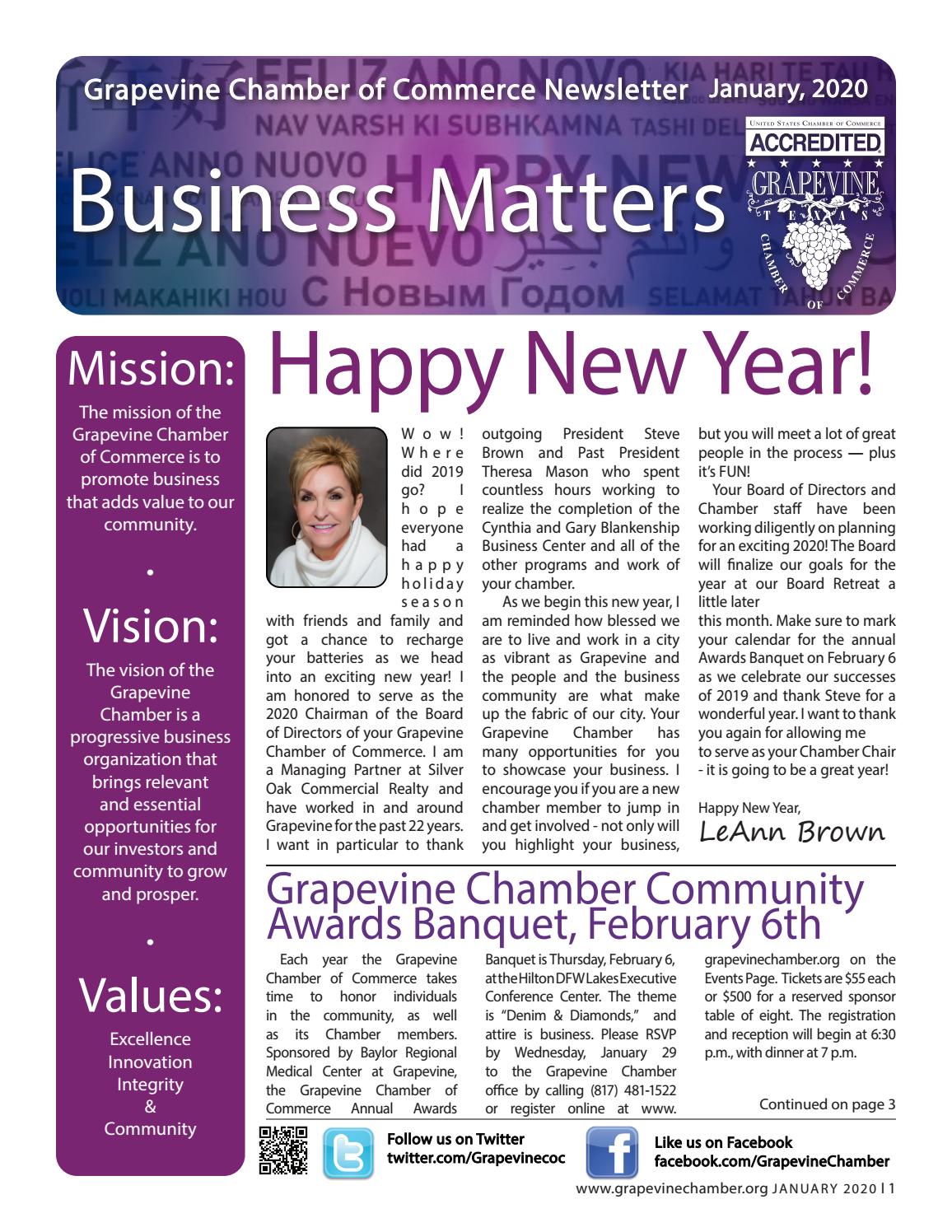 2020 January Grapevine Chamber Newsletter by Grapevine Chamber of ...