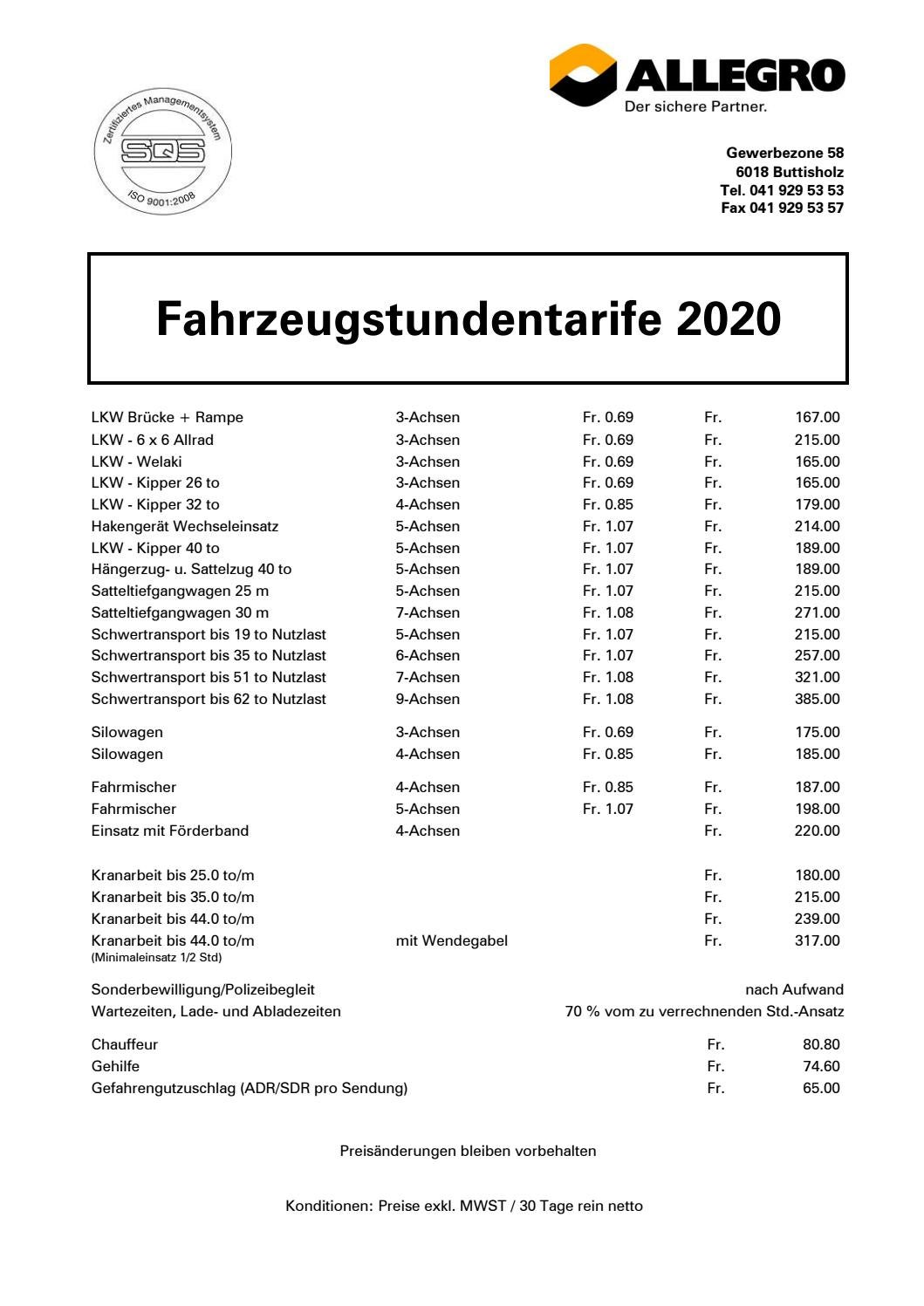 Allegro Transport AG - Preisliste Transporte by Aregger AG - Issuu