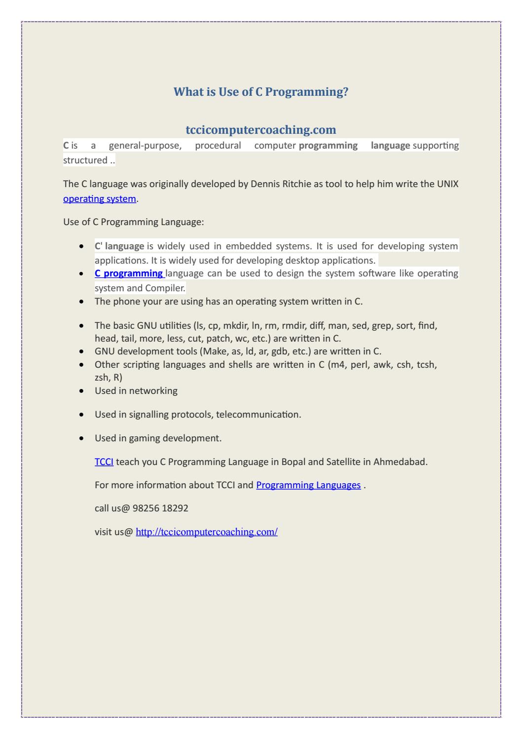 What is Use of C Programming? tccicomputercoaching.com by Rosario Riley - Issuu