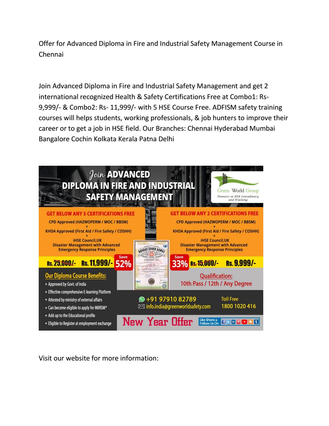 Offer for Advanced Diploma in Fire and Industrial Safety Management ...