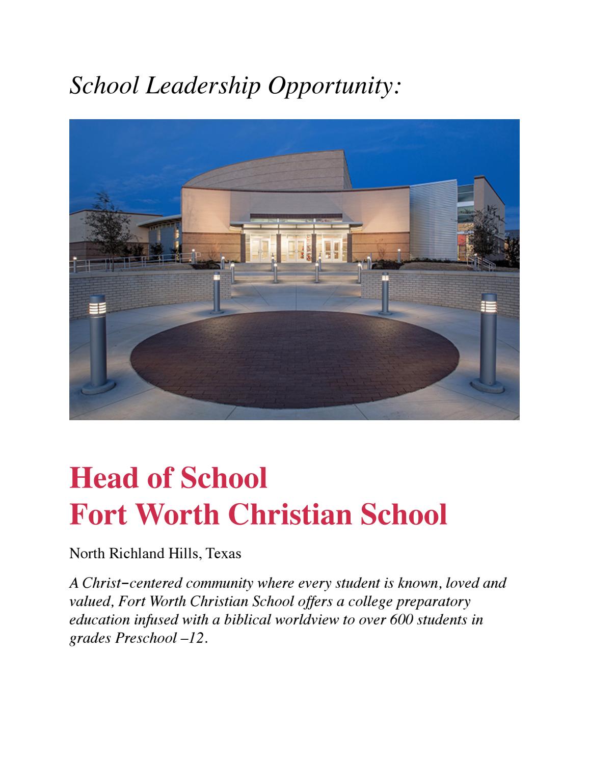 FWC Head of School Profile by Fort Worth Christian School - Issuu