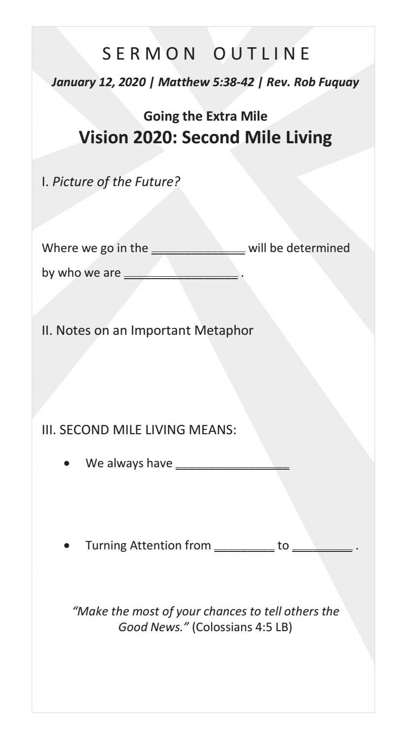 January 12, 2020 Sermon outline for Rev. Rob Fuquay by St. Luke's UMC ...