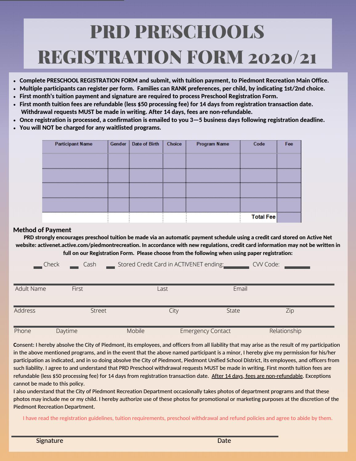 PRD Preschool Registration Form 2020 by piedmontrecreation - Issuu