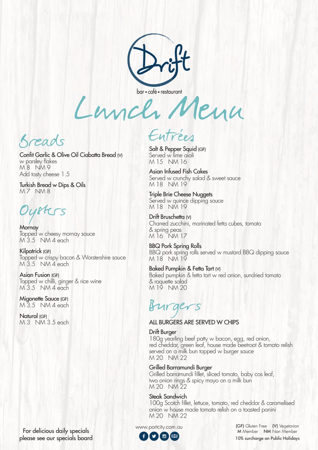 PCBC Drift Lunch Menu 2020 by Port City Bowling Club - Issuu