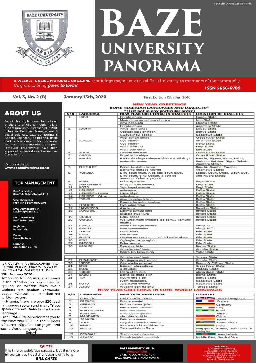 BAZE UNIVERSITY PANORAMA (13th January 2020) by Baze University - Issuu