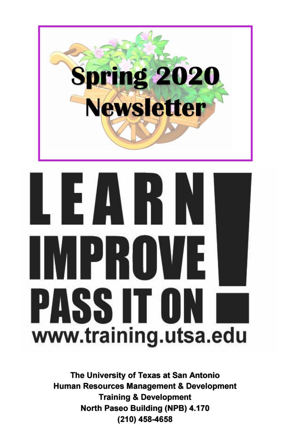 UTSA Training and Development Spring 2020 Newsletter and Class Schedule ...