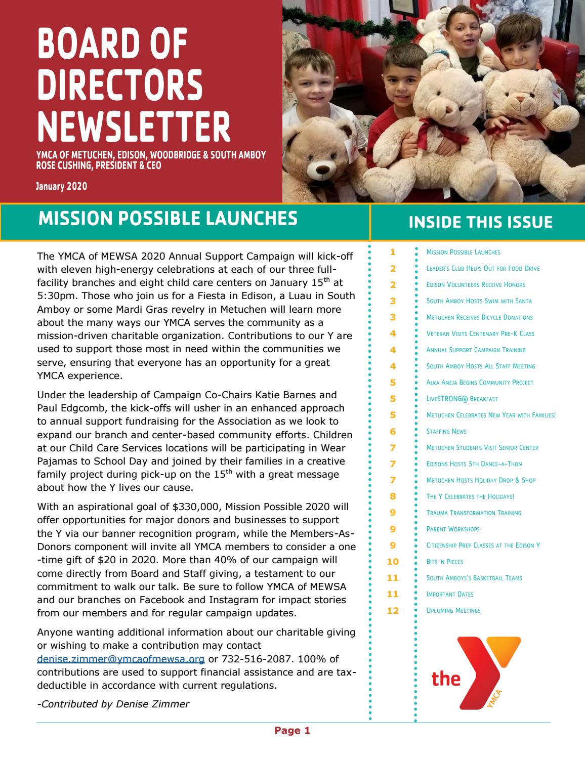 January 2020 Board of Director's Newsletter by YMCA of MEWSA - Issuu