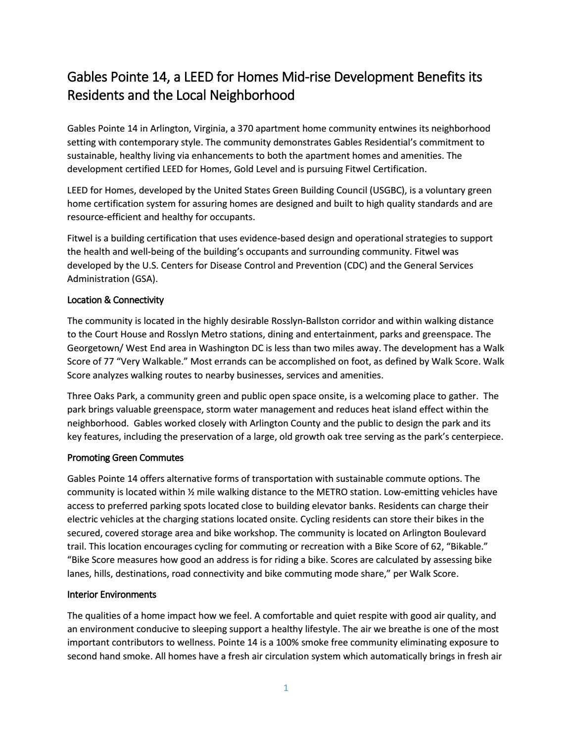 Gables Pointe 14 Green Building Feature Overview by Gables Residential ...