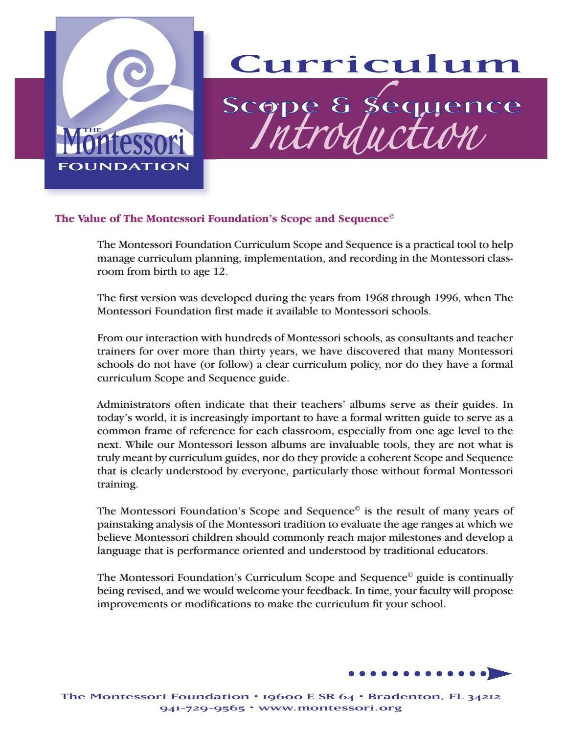 Montessori Curriculum Scope and Sequence Infants through Age 12 by The ...
