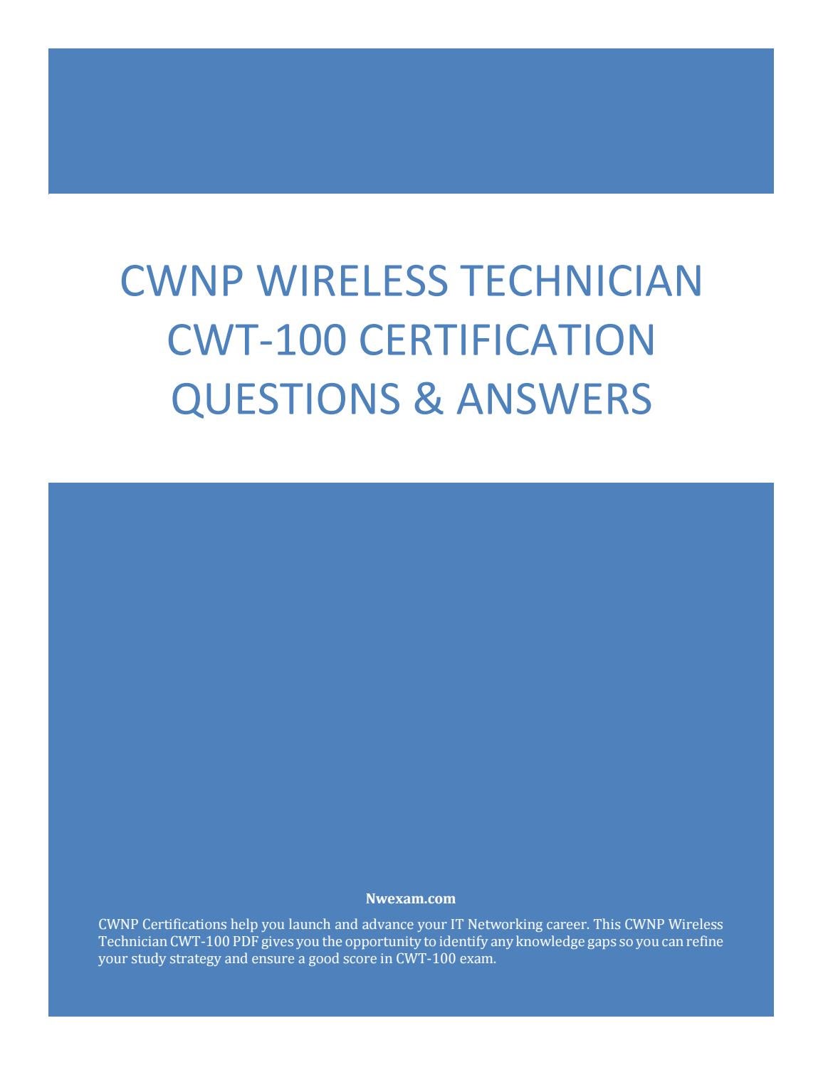 [PDF] CWNP Wireless Technician CWT-100 Certification Questions & Answer ...