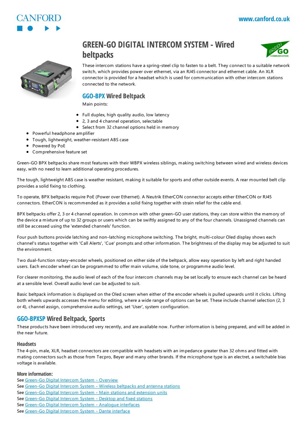 GREEN-GO DIGITAL INTERCOM SYSTEM - Wired beltpacks by Canford Audio - Issuu