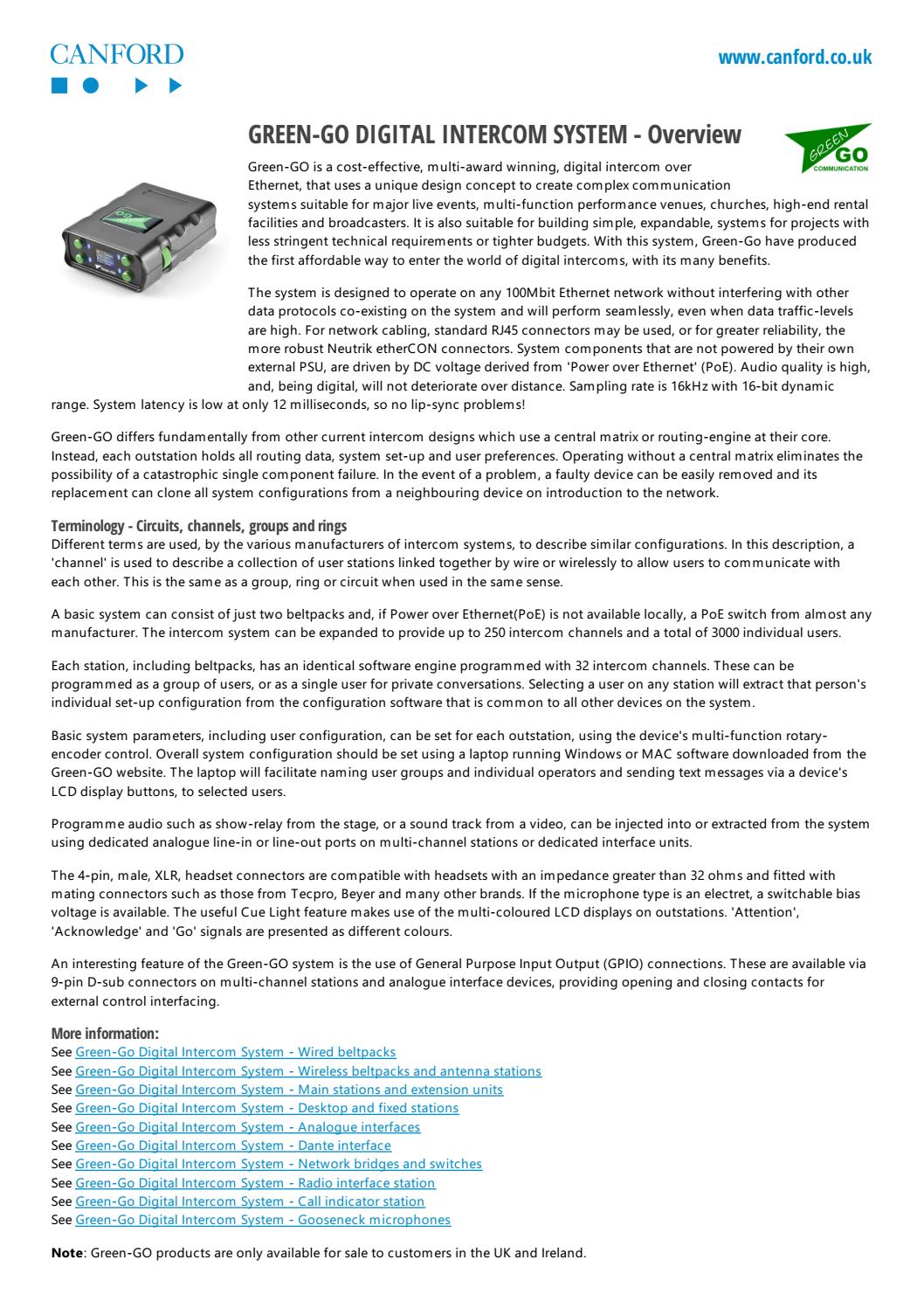 GREEN-GO DIGITAL INTERCOM SYSTEM - Overview by Canford Audio - Issuu
