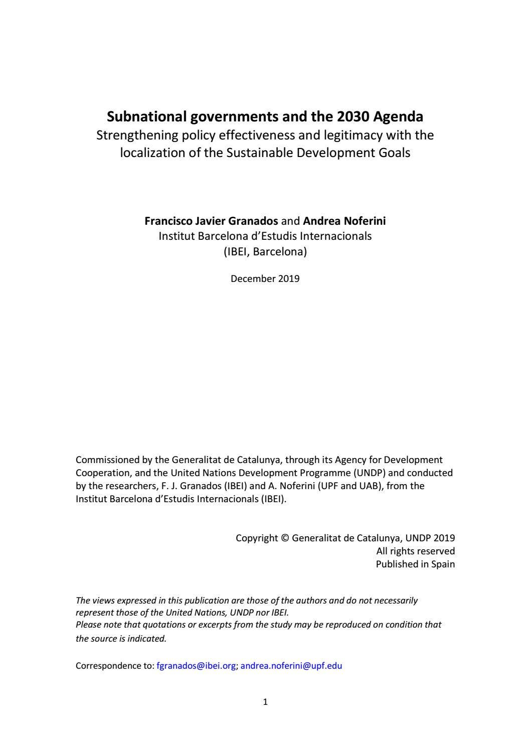 Subnational governments and the 2030 Agenda: Strengthening policy ...
