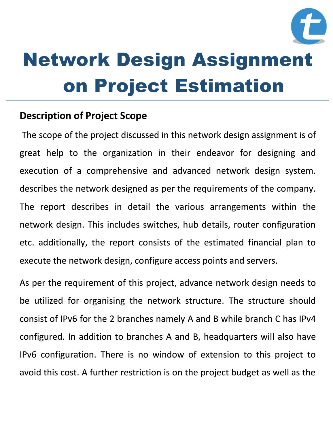 Network Design Assignment On Project Estimation by Total Assignment ...